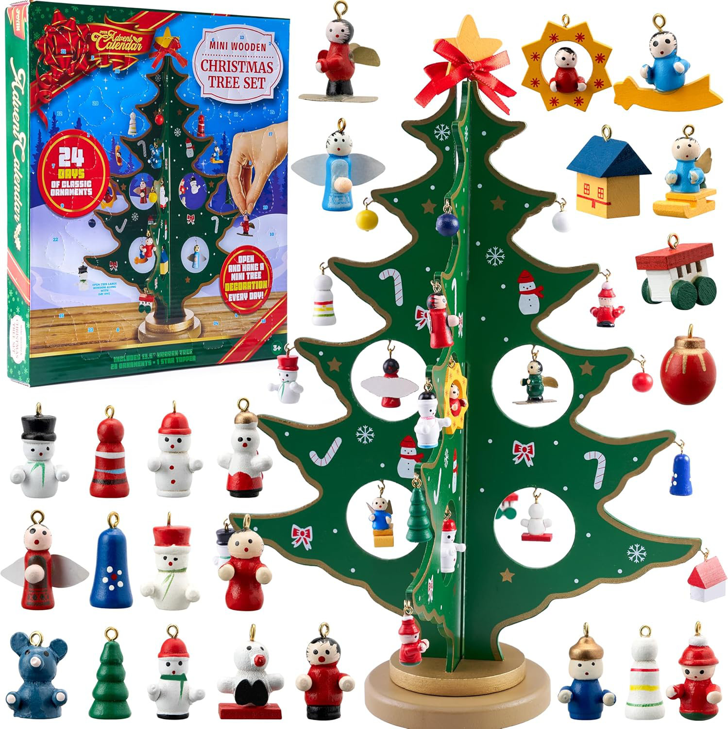 The Holiday Aisle® 28 Pcs Tabletop Wooden Advent Calendar with 24 Days ...