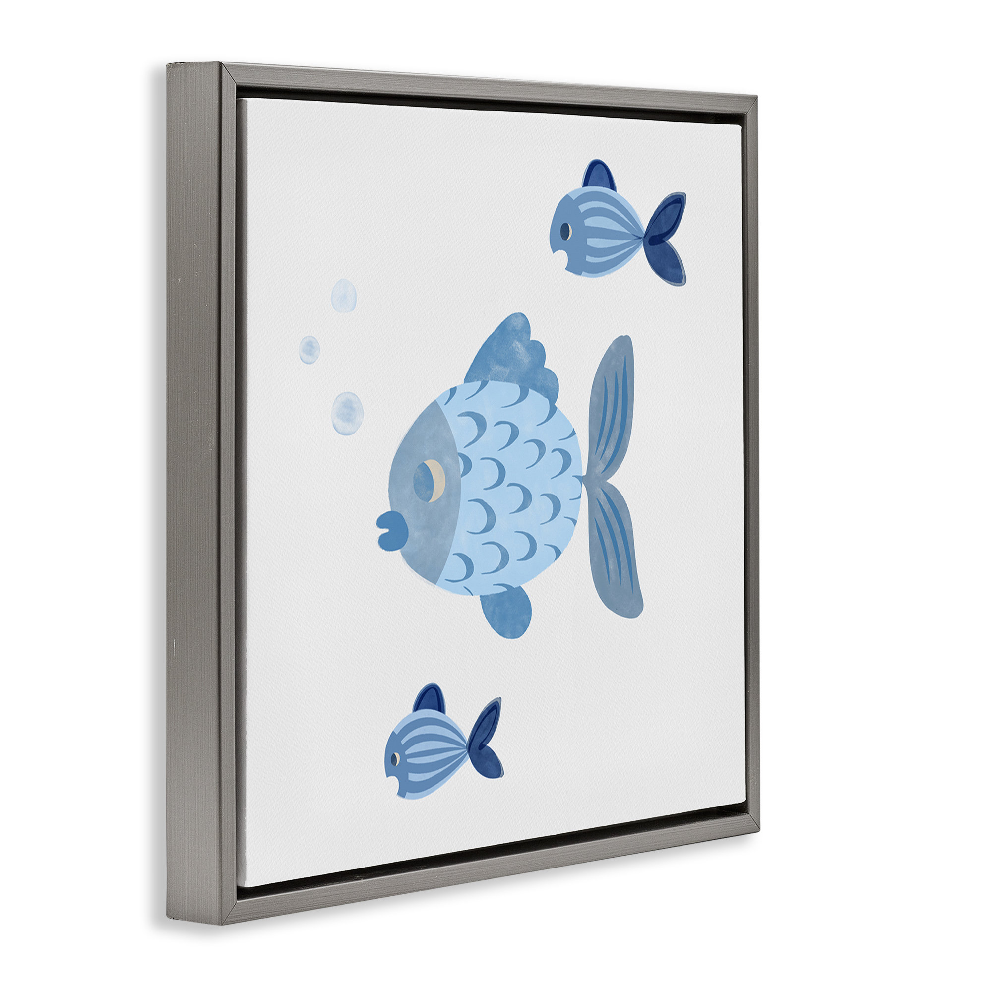 Highland Dunes Minimal Blue Fish Framed Floater Canvas Wall Art by ...