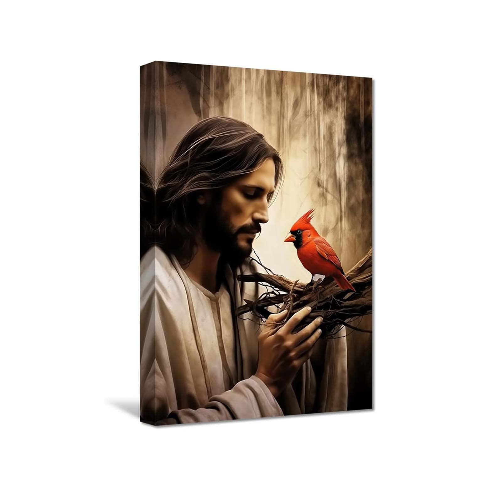 Rosalind Wheeler Jesus Canvas Wall Art God With Red Birds Cardinal ...
