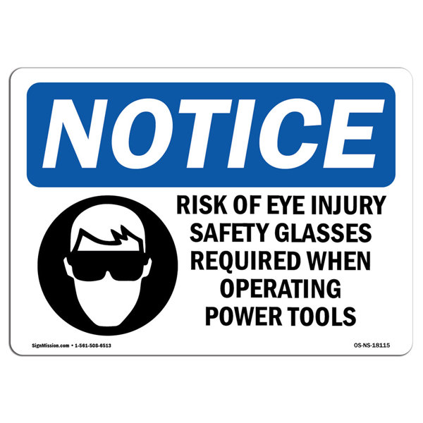 SignMission Risk of Eye Injury Safety Glasses Sign | Wayfair