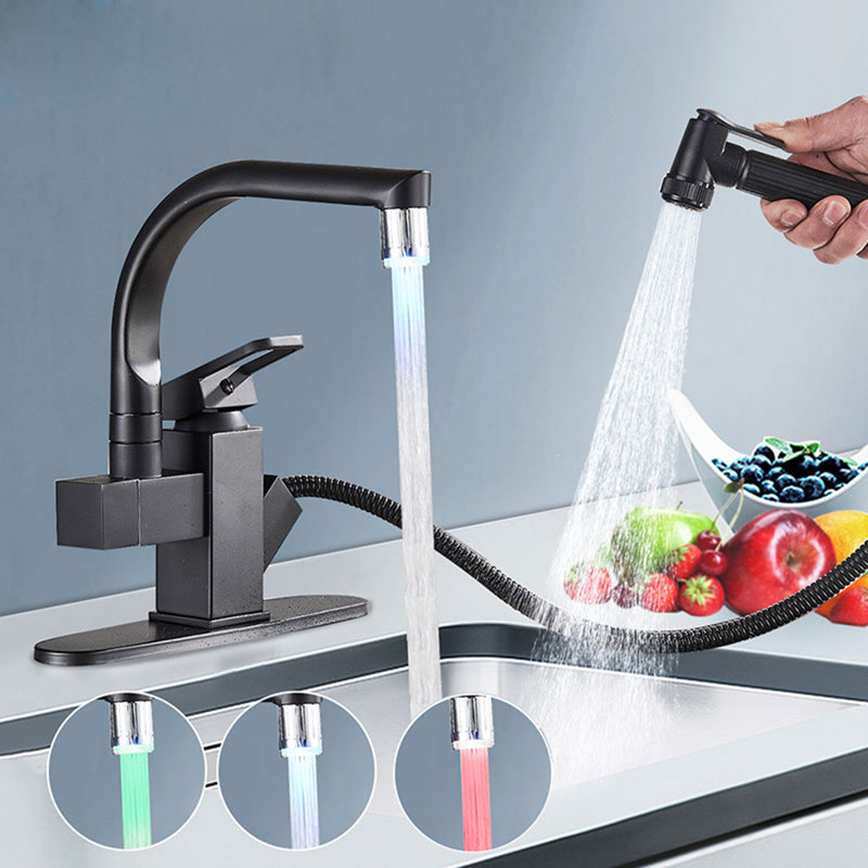 Senlesen Led Kitchen Sink Faucet Matte Black Single Handle Pull Out ...
