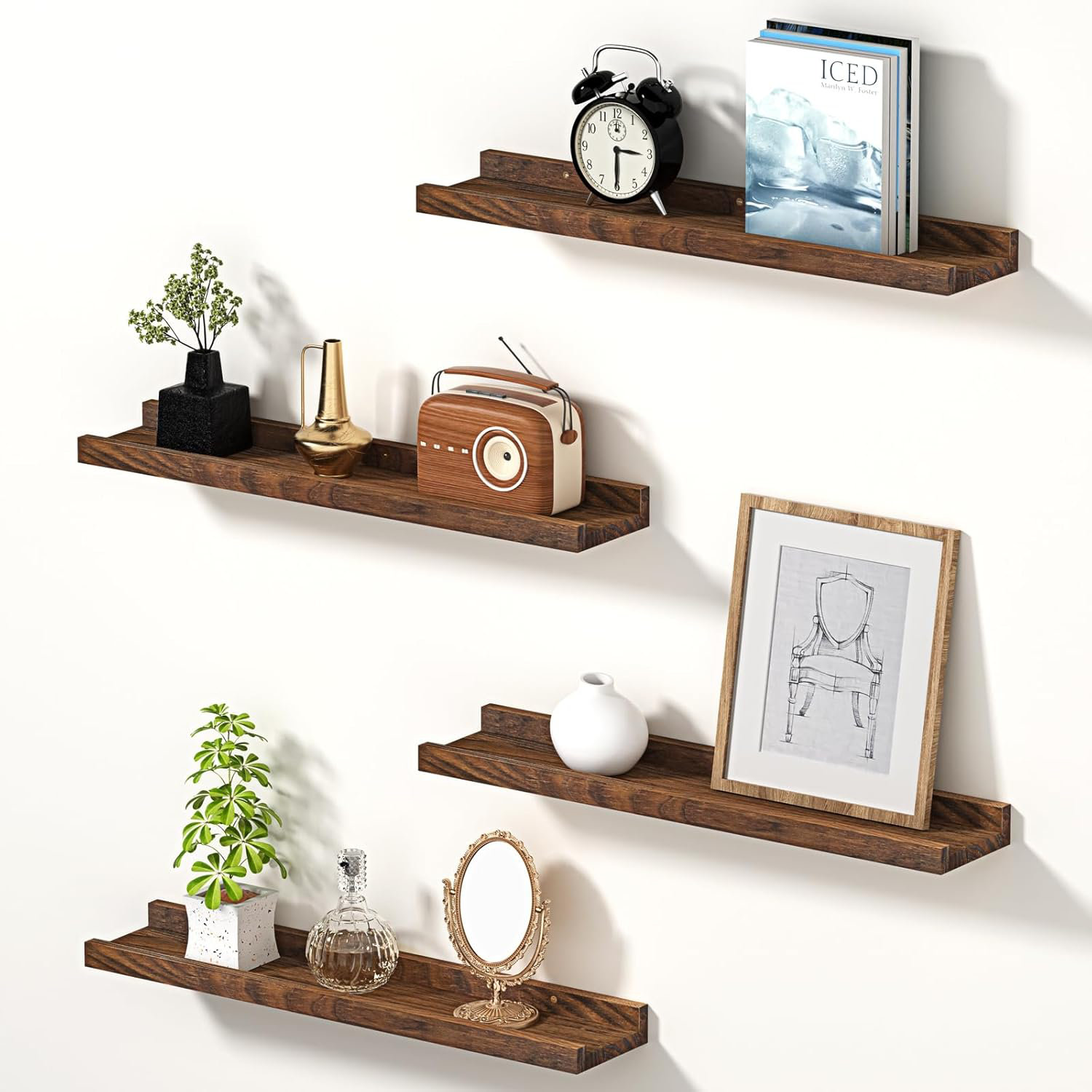 Gracie Oaks 16 Inch Floating Shelves Wall Mounted Storage Shelves Set ...