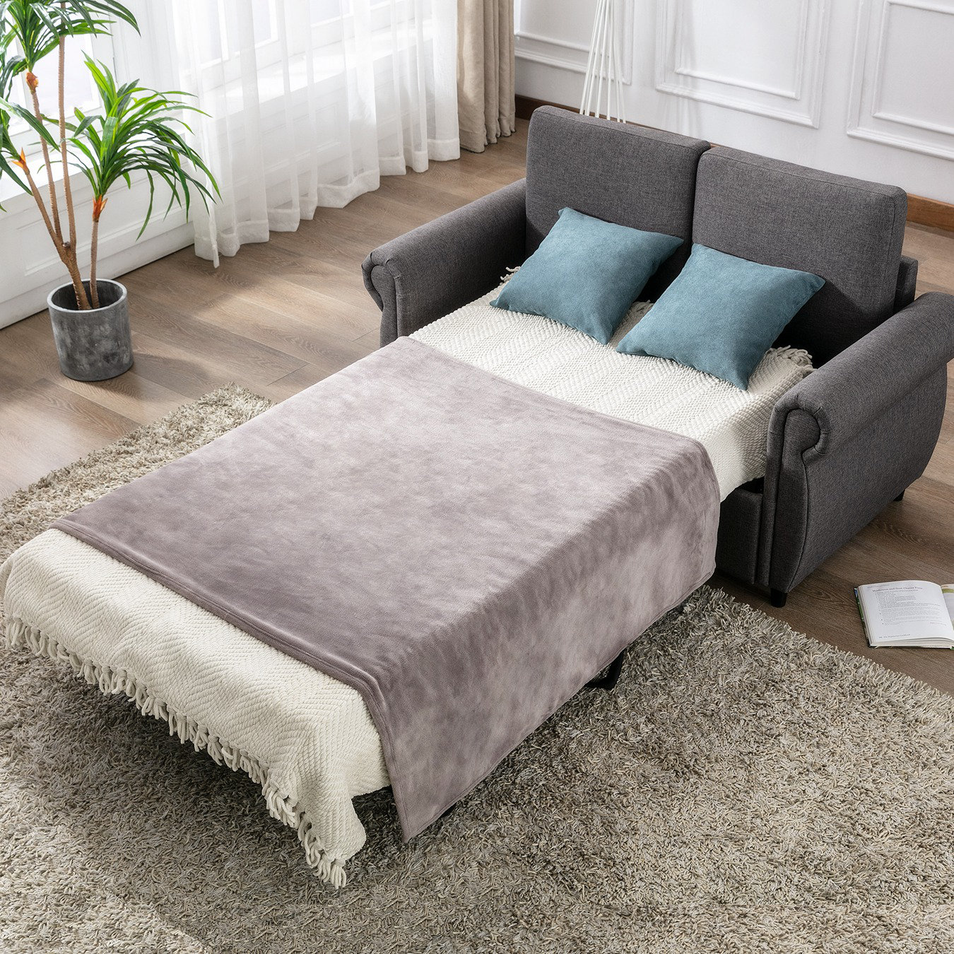 Charlton Home® Delloyd 57.53'' Couch Pull out Sleeper Sofa Loveseat ...