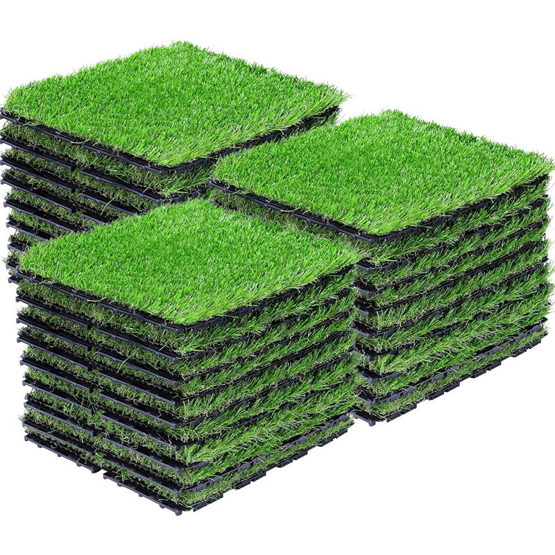 MAXAYA Artificial Grass Tiles Interlocking Turf Squares Deck 27 Pack -1 ...
