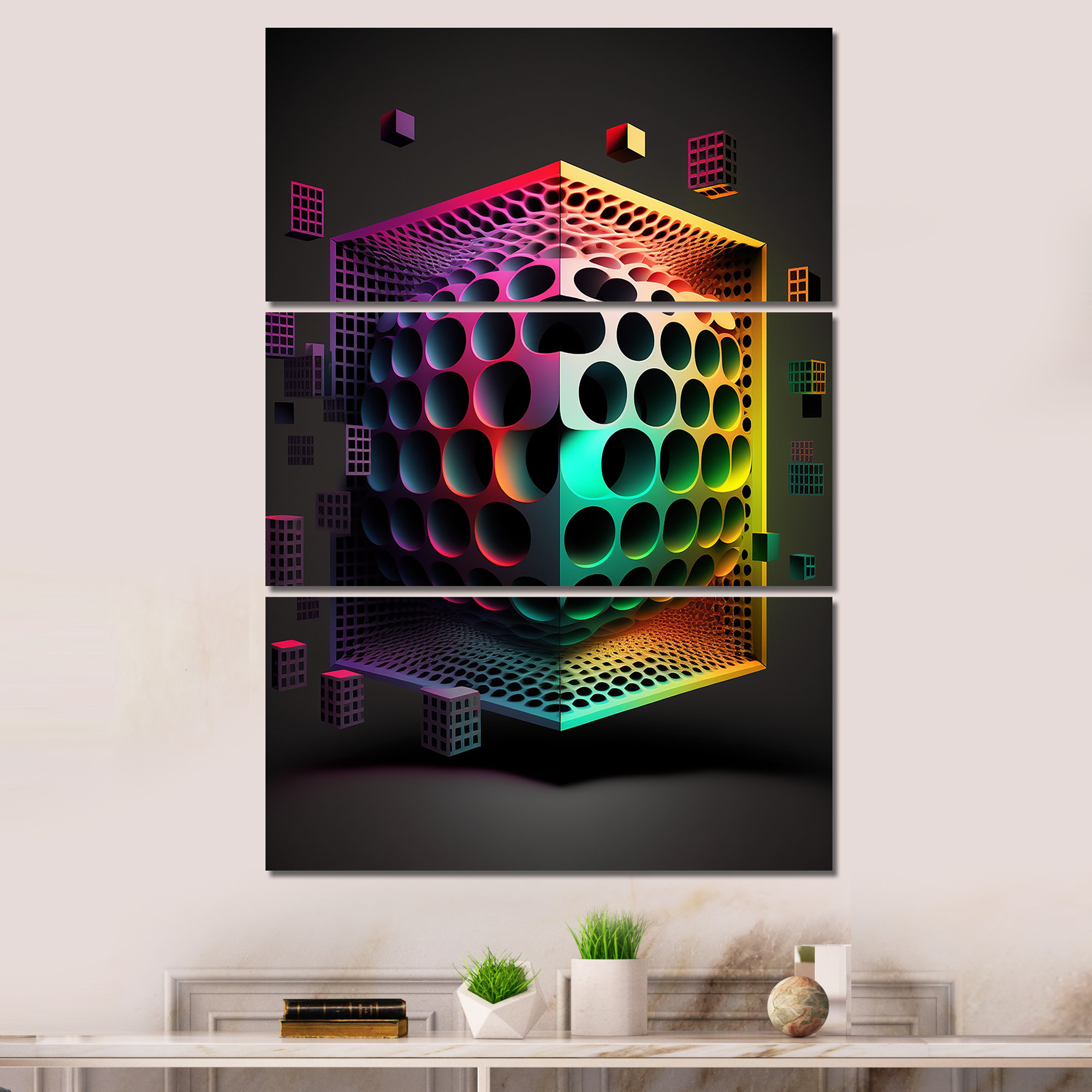 Hokku Designs Multidimensional Luminogram I - Modern Geometric Canvas ...