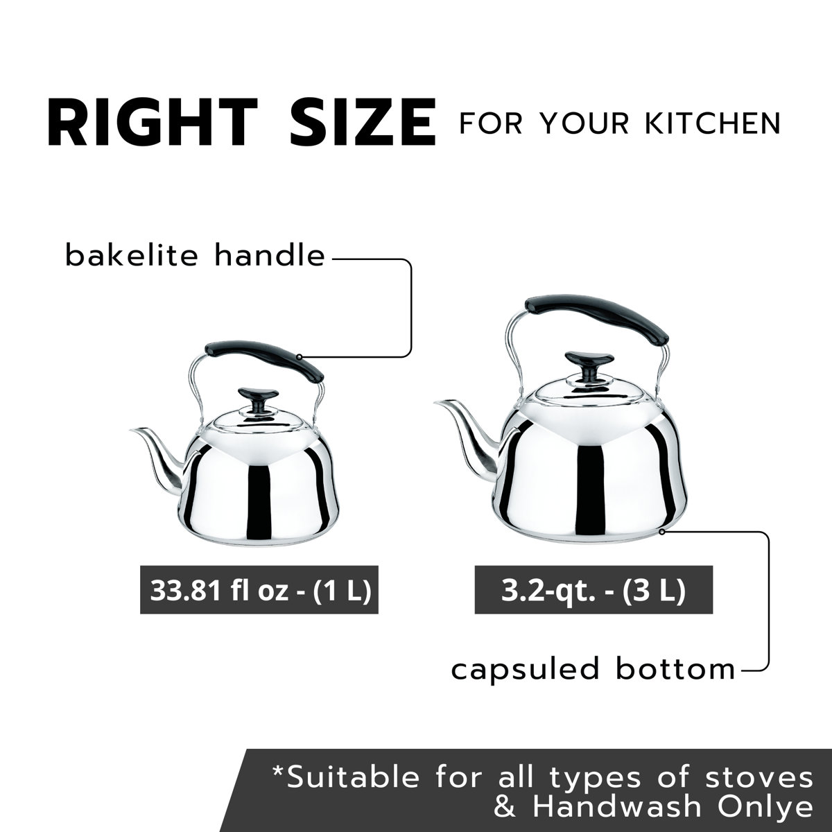 HAUS ROLAND 3.2 Quarts Stainless Steel (18/10) Whistling Stovetop Tea ...