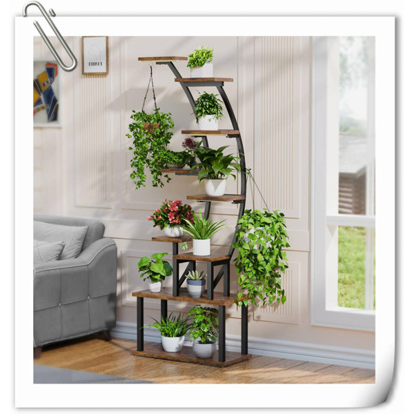 17 Stories Plant Stand Indoor With Grow Lights, 9 Tiered Metal Plant ...