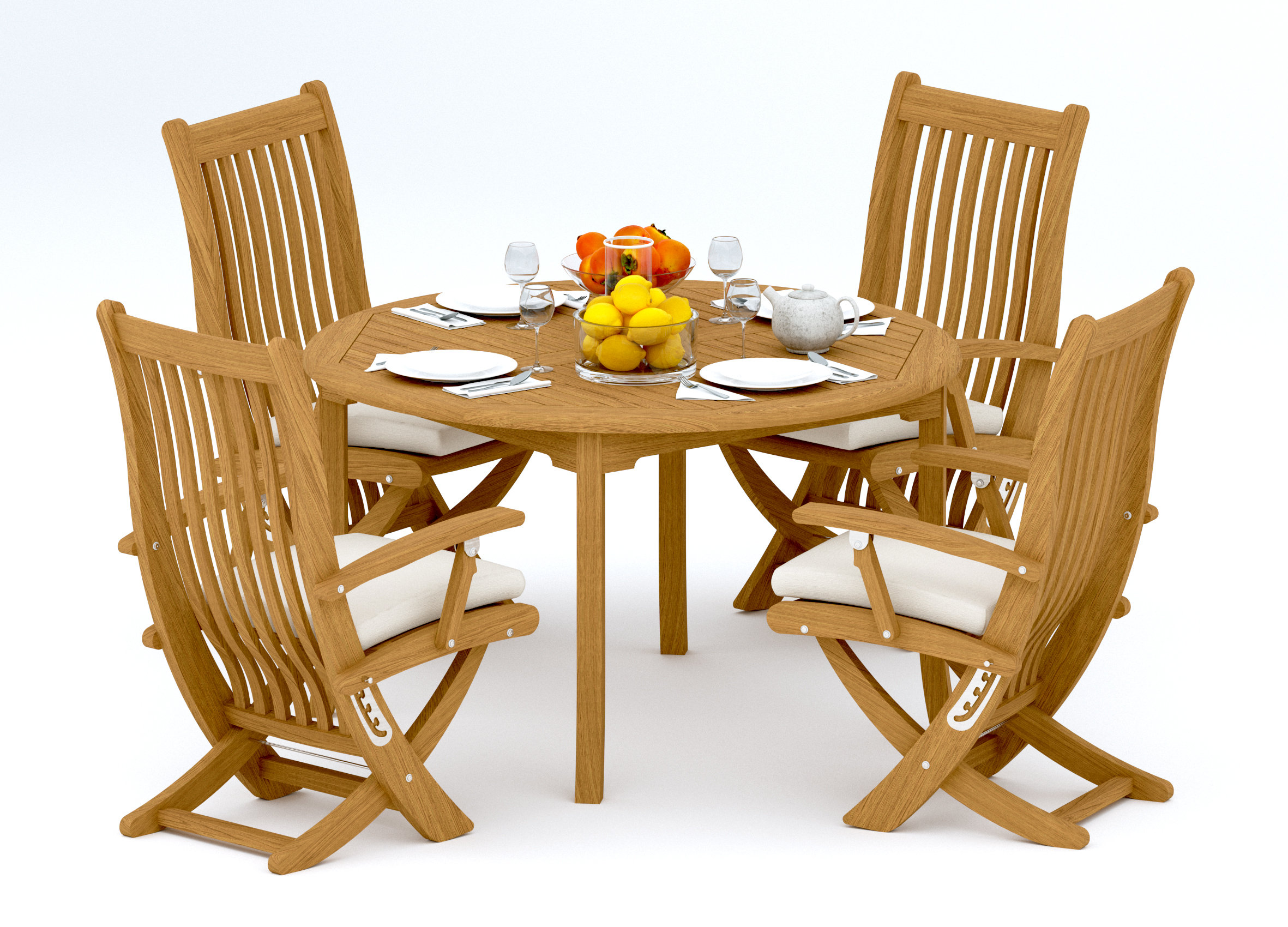 Teak Smith Warwick Round 5 - Piece 4 - Person 52'' L Outdoor Table Set | Wayfair