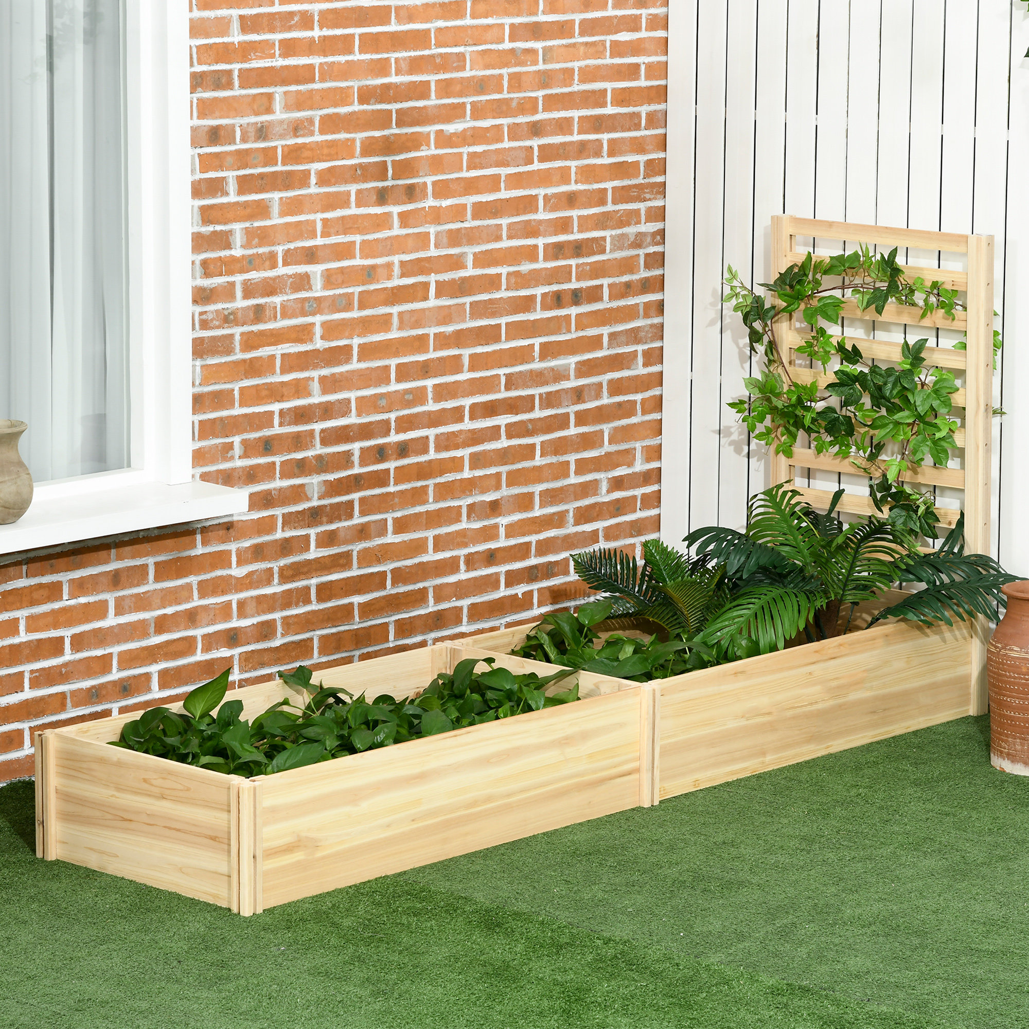 Latitude Run® Flurina Raised Garden Bed with Trellis and 2 Compartments ...