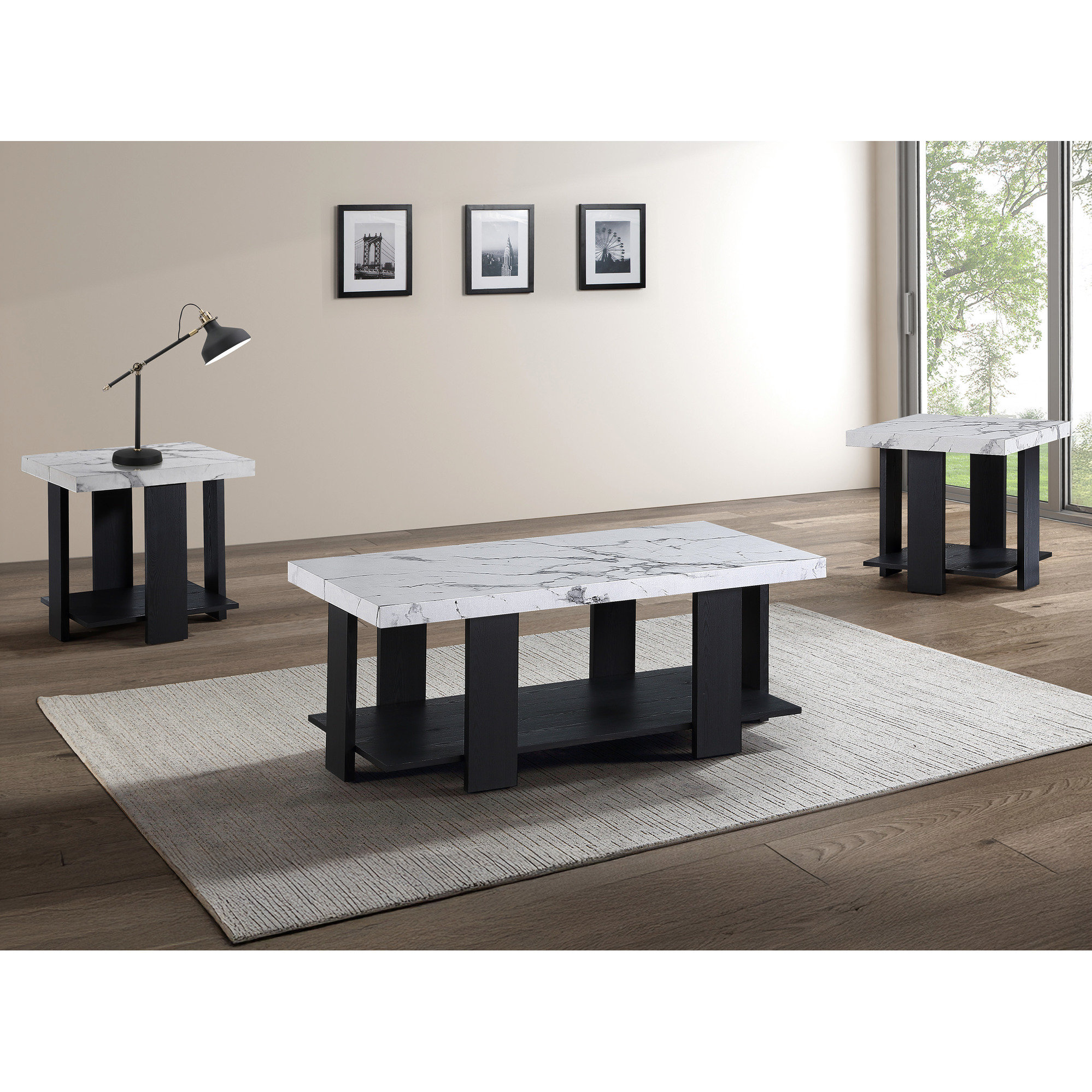 Latitude Run® Modern Gray 3 Cocktail Furniture - White Faux Marble ...