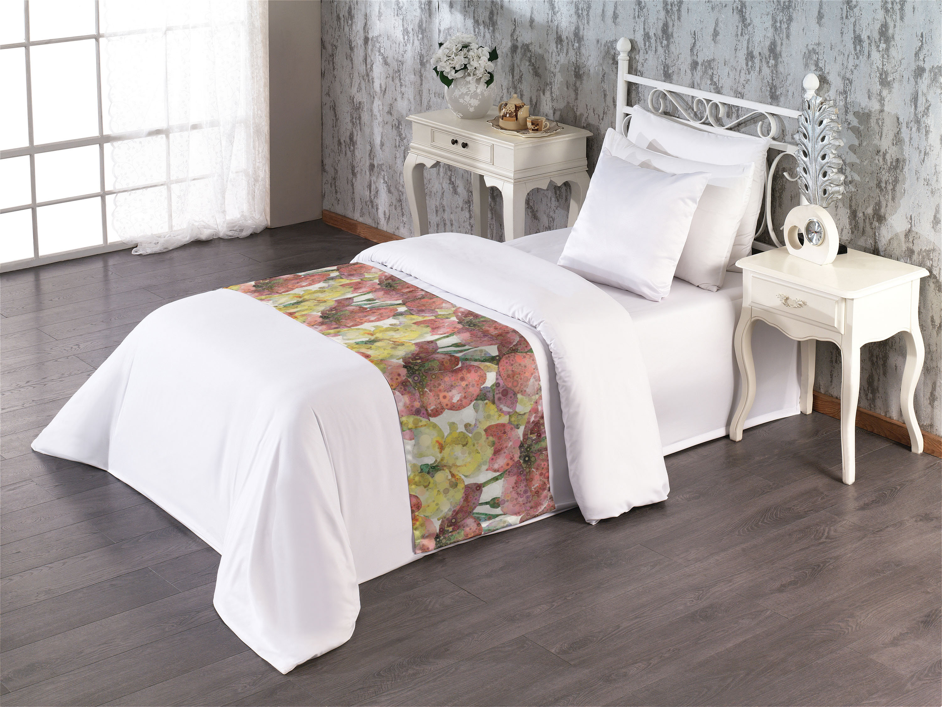 Ambesonne Flower Pattern Bed Scarf Runner Iris Floral Artwork Pale Ruby Mustard | Wayfair