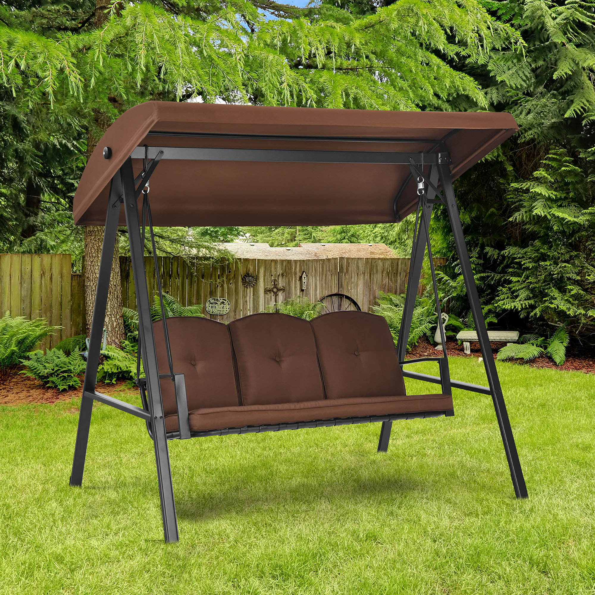 Arlmont & Co. Outdoor 3-seat Porch Swing With Adjust Canopy And ...