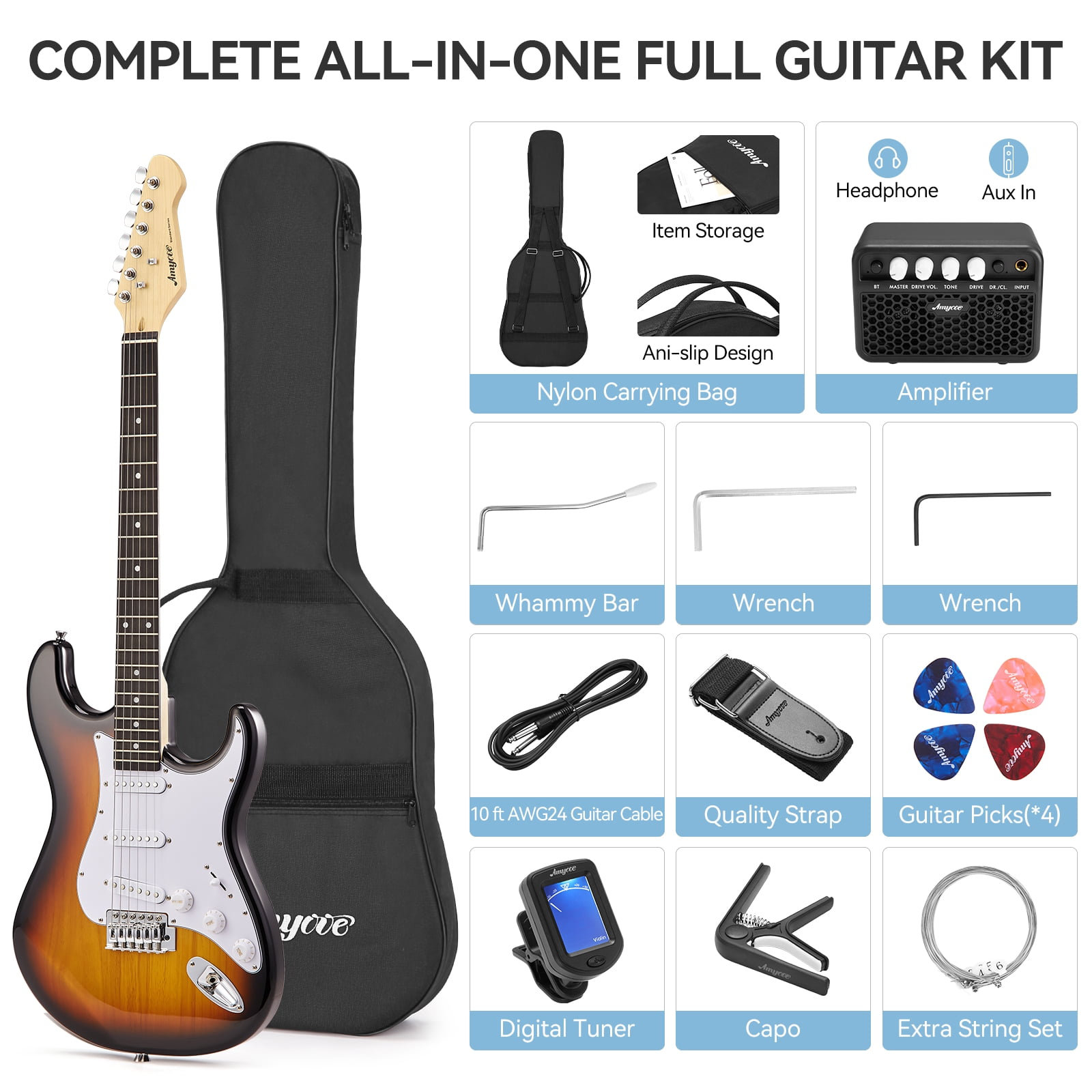 Belleze 39" Electric Guitar Kit, 10 Three Single Effectors, with ...