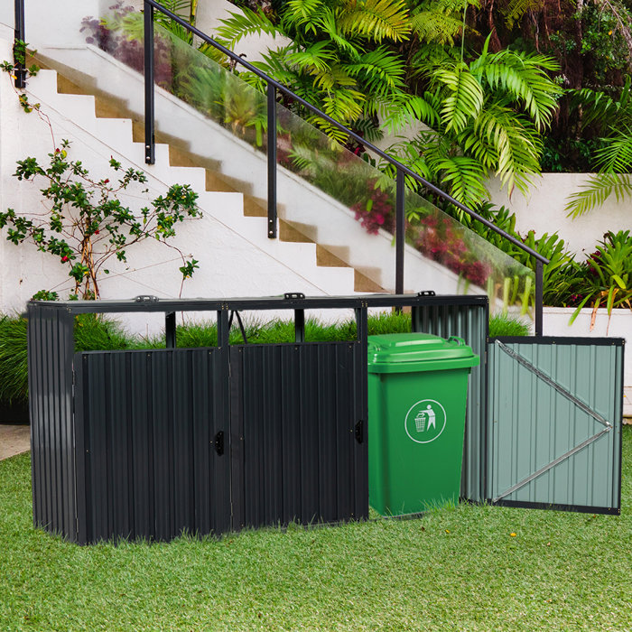 iYofe 94.5"L Outdoor Garbage Bin Storage Shed, Galvanized Steel ...