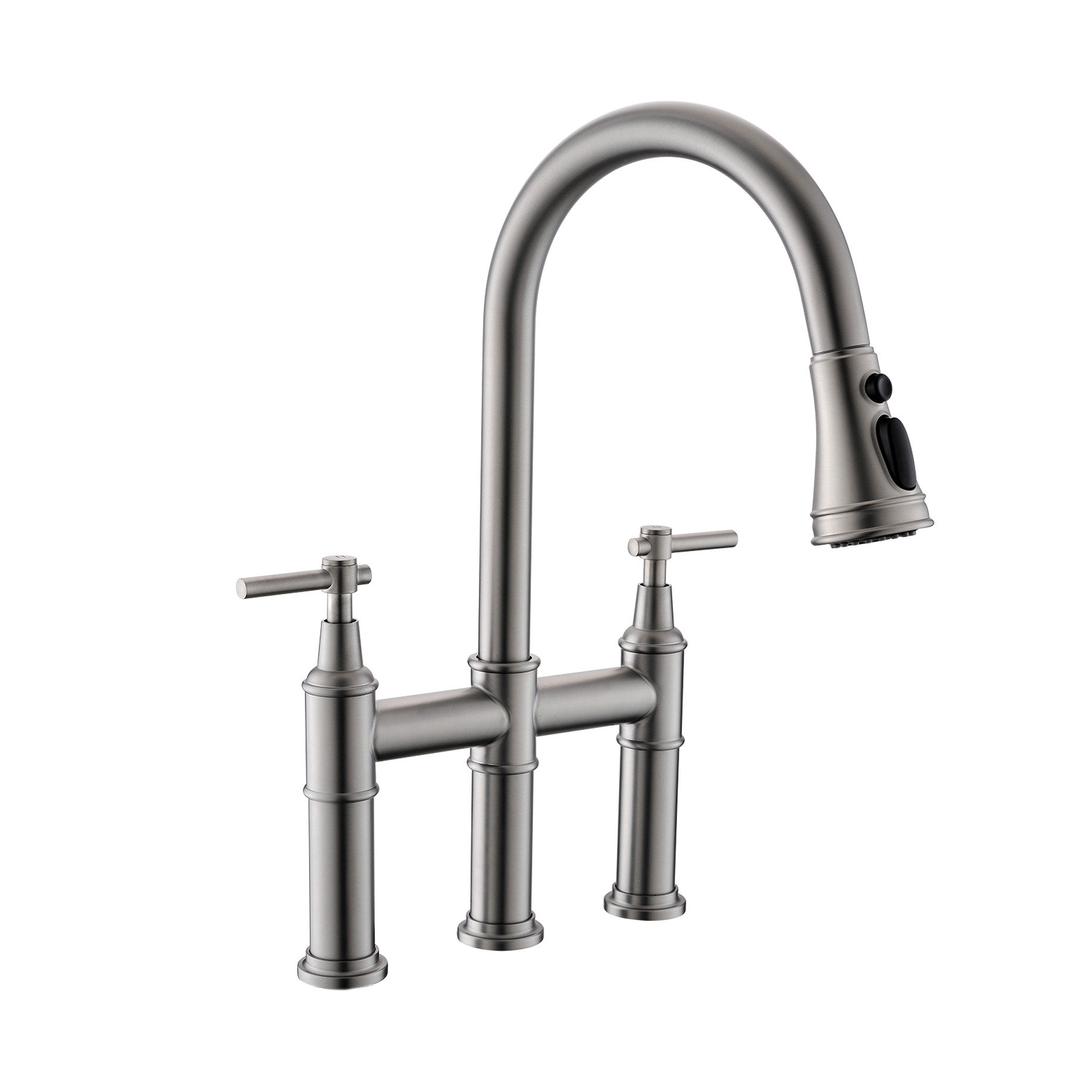 Latitude Run® Kitchen Faucet Pull-Down , 3 Holes 2 Handles, Stainless ...