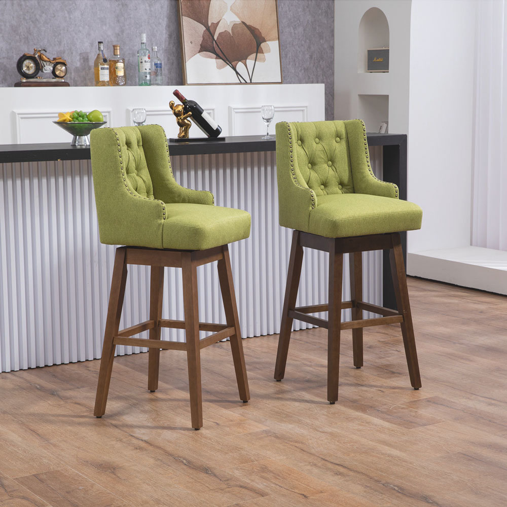 Lark Manor 360 Degree Solid Wood Legs Swivel Bar Stools Set of 2 ...