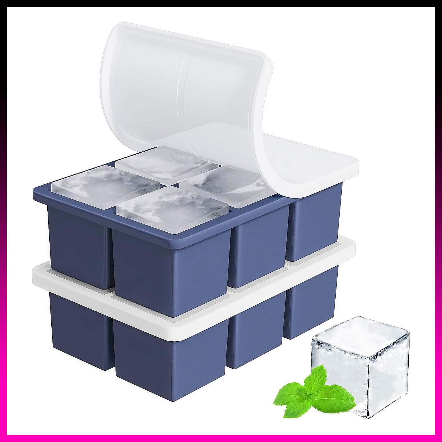 ADVOSON 2-Pack Large Silicone Ice Cube Trays - 2 Inch Big Square Ice ...