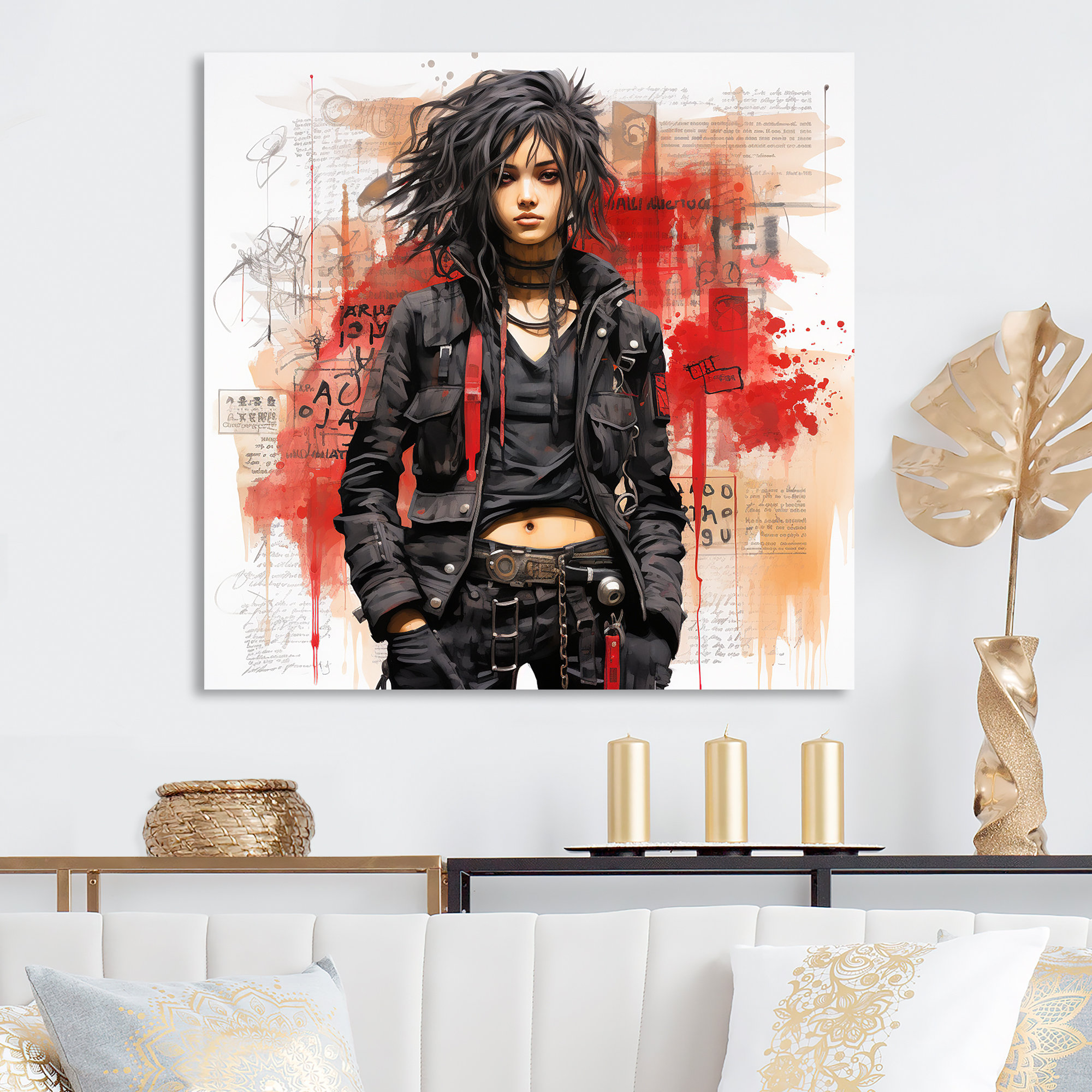 Lark Manor™ Black And Red Punk Woman Rebellion Portrait II - Fashion ...