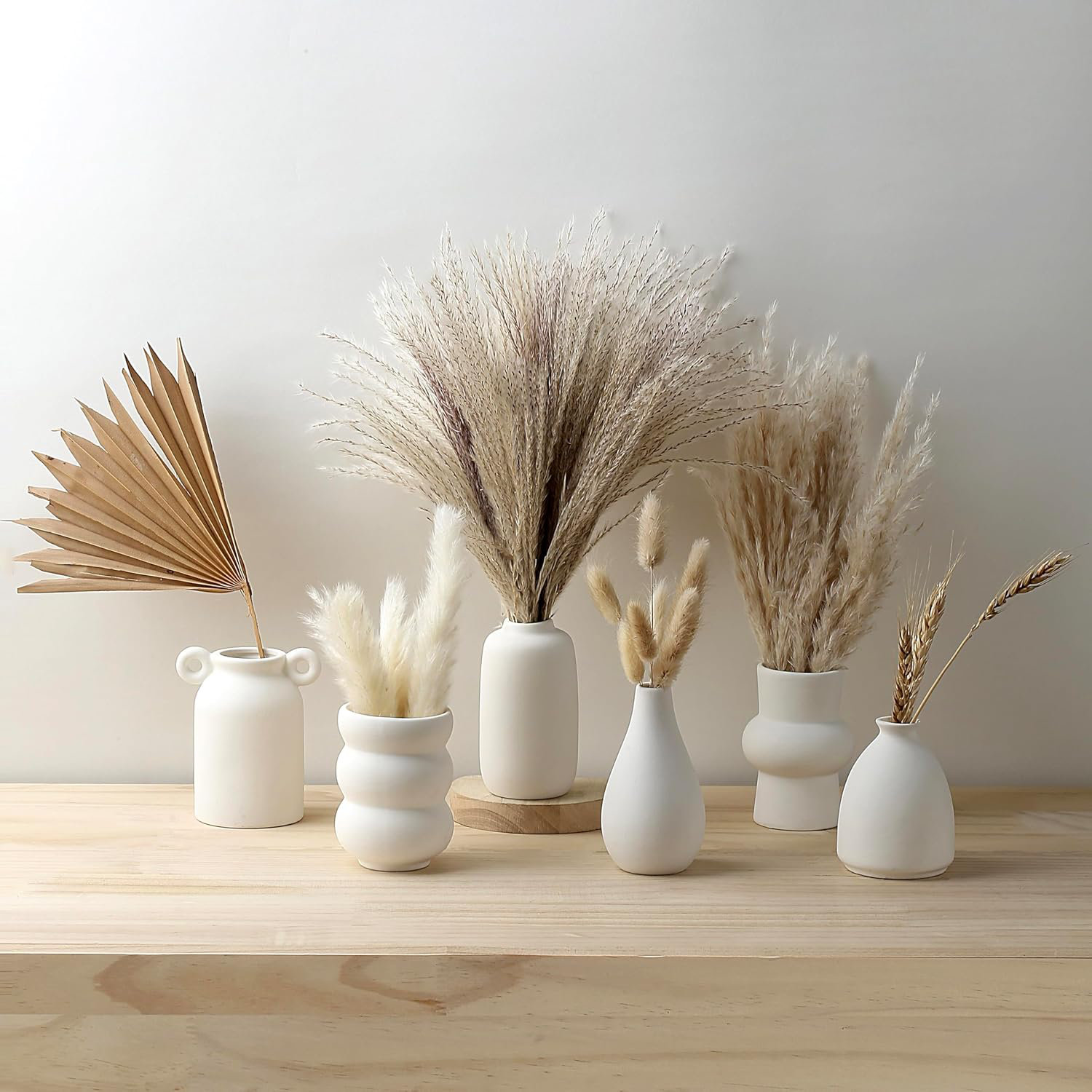 Ivy Bronx Set Of 8 White Ceramic Bud Vases For Flowers, Pampas Grass ...