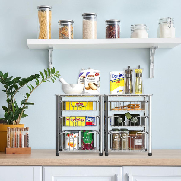 Ivy Bronx Stackable 3 Tier Sliding Basket Organizer Drawer, Chrome ...