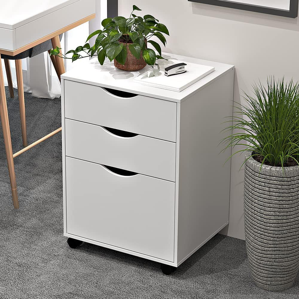 Latitude Run® 3 Drawers Storage Cabinet, Wooden Mobile Filing Cabinet ...