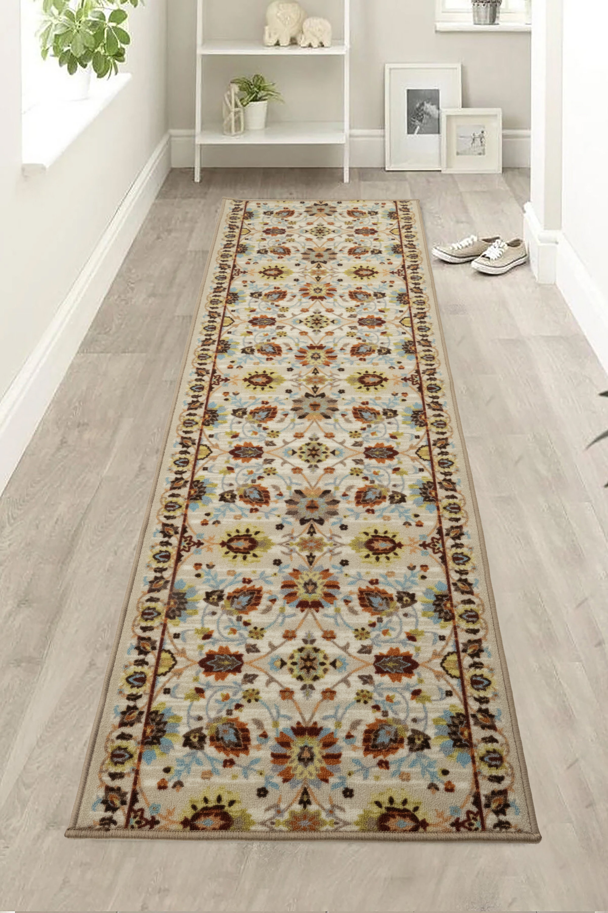 August Grove® Custom Size Anti Slip Low Pile Oriental Mahal Cream ...