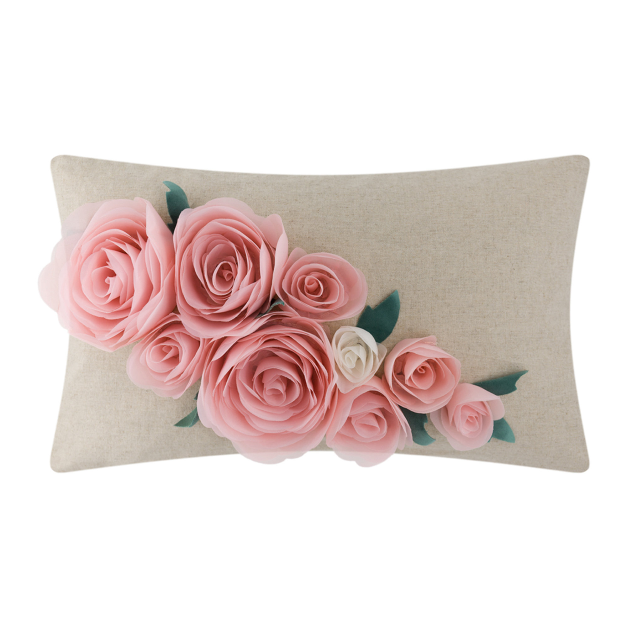 JWH Decorative 3D Rose Flower Throw Pillow Cover Accent Floral ...