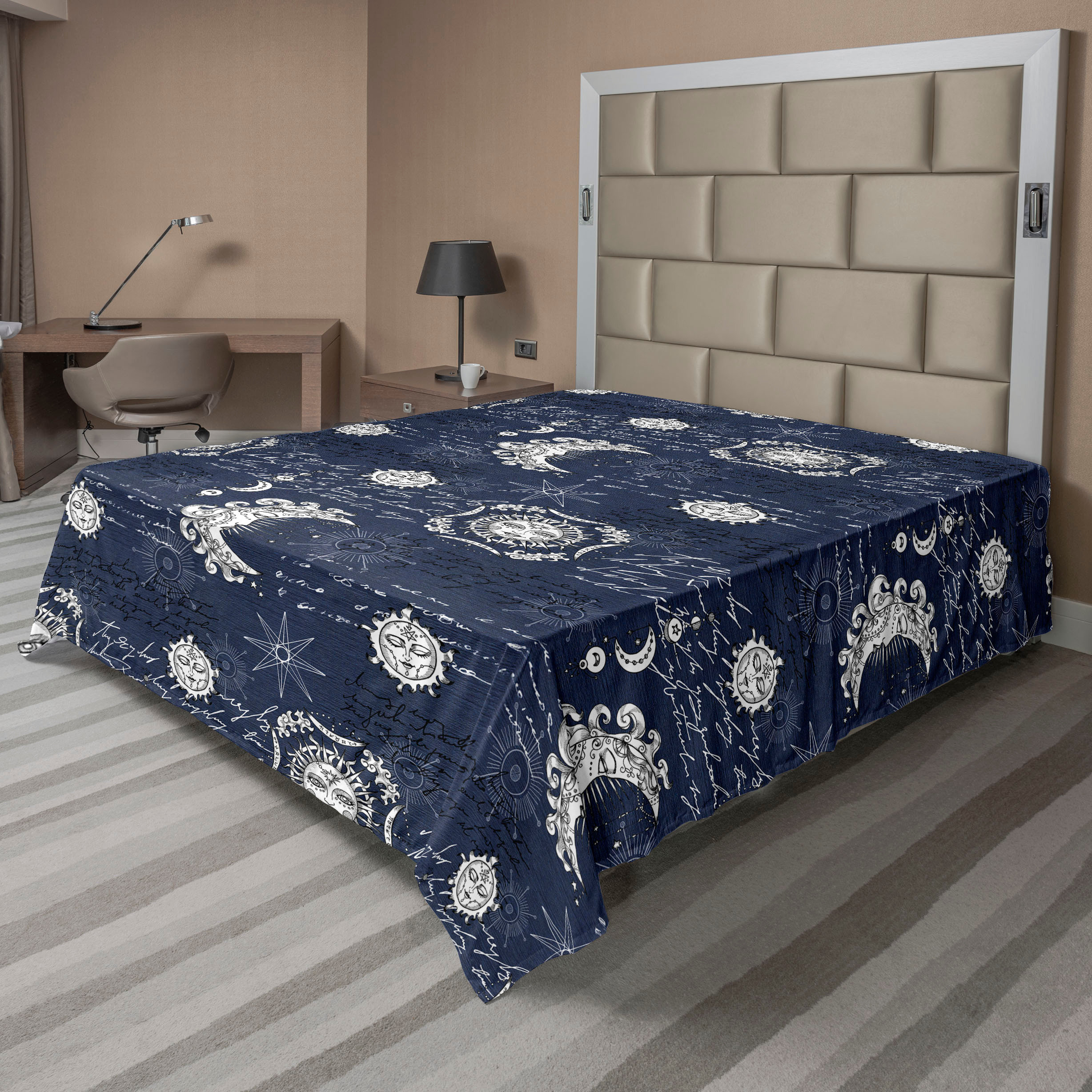 Ambesonne Bohemian Flat Sheet Sun Crescent Cursive Words Dark Violet ...