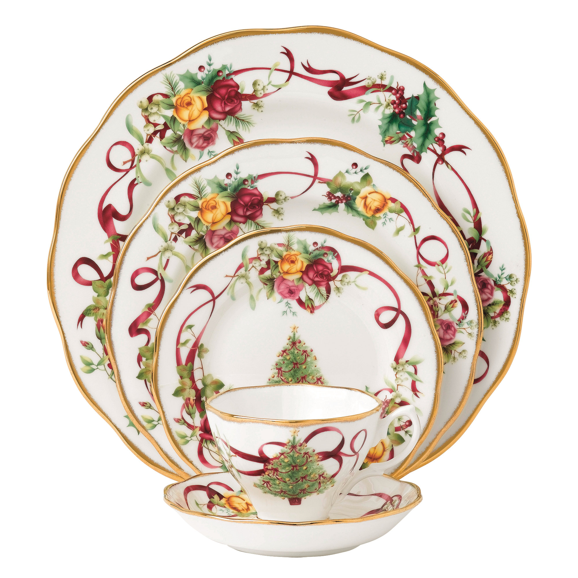 Royal Albert Old Country Roses Christmas Tree 5-Piece Place Setting ...