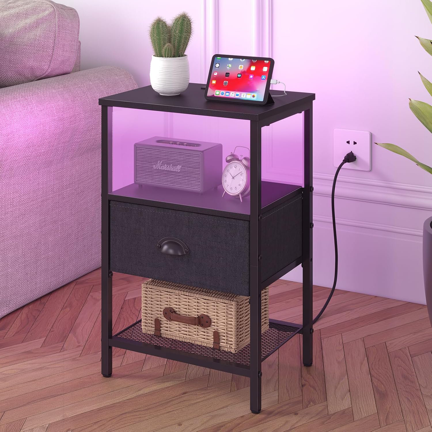 Wrought Studio Nightstands Set Of 2, LED Bedside Tables With Charging ...