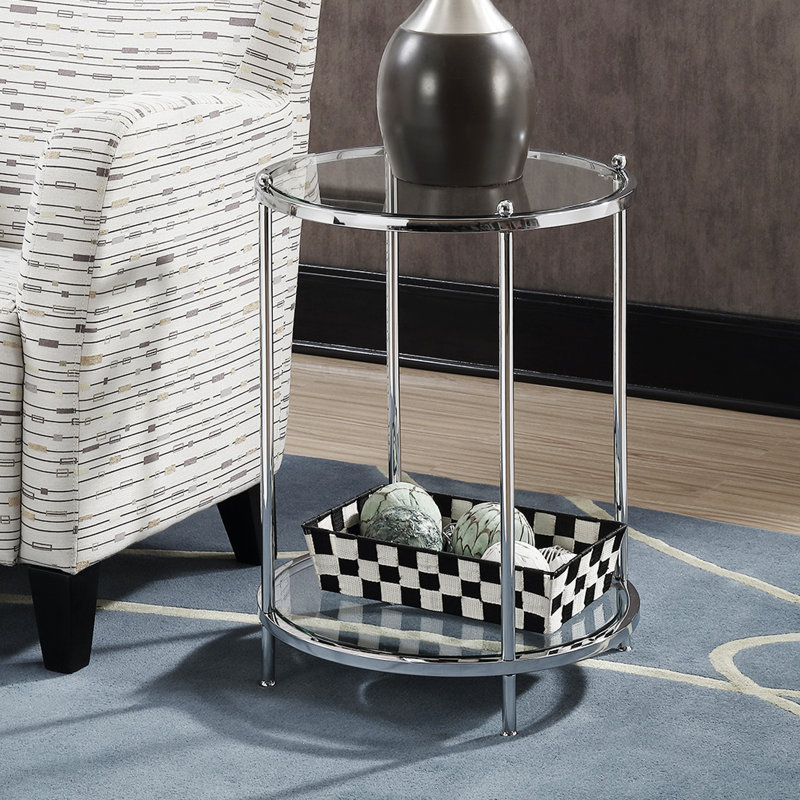Willa Arlo™ Interiors Carolina Round Glass End Table with Metal Shelf ...
