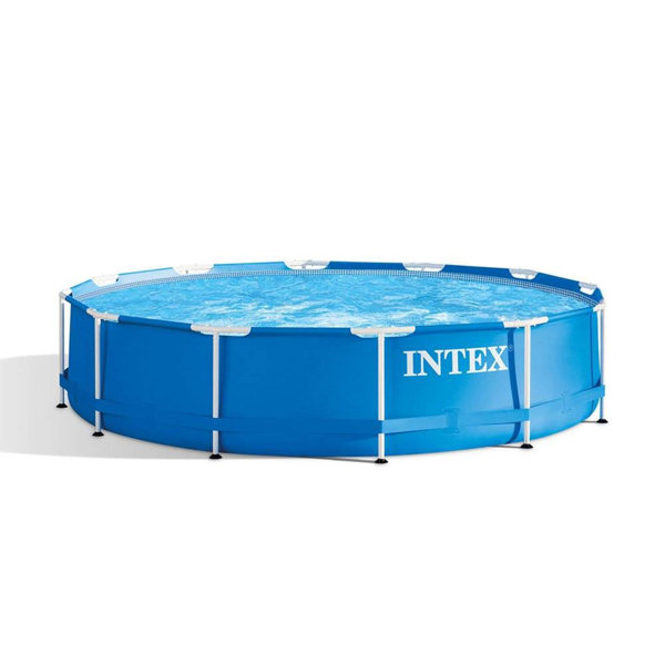 Intex Round Metal Frame Outdoor Backyard Above Ground Swimming Pool ...