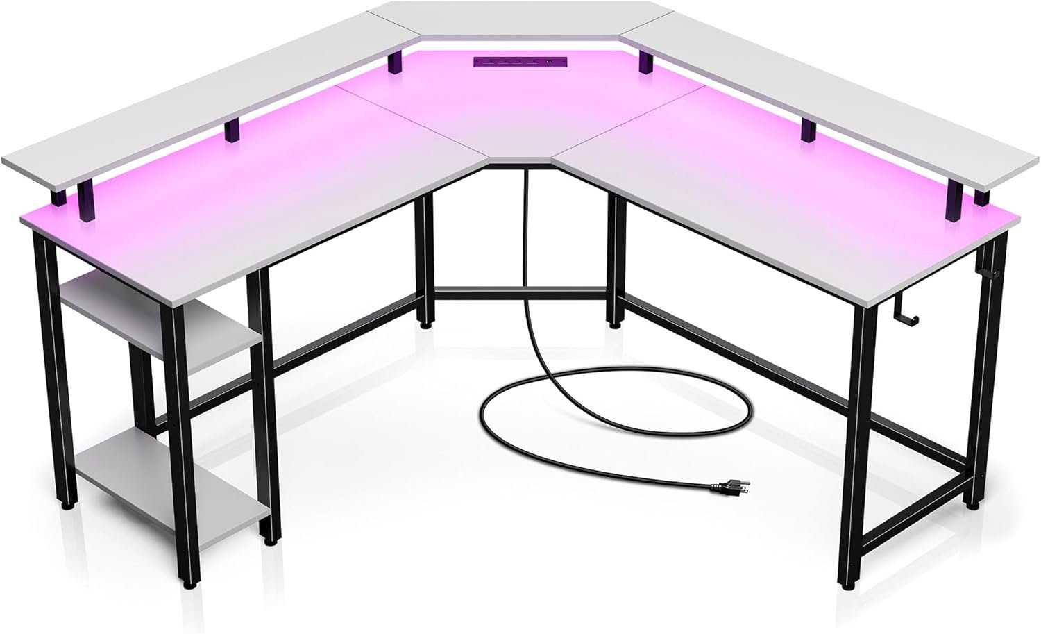Ivy Bronx L Shaped Gaming Desk with LED Lights & Power Outlets, 56 ...