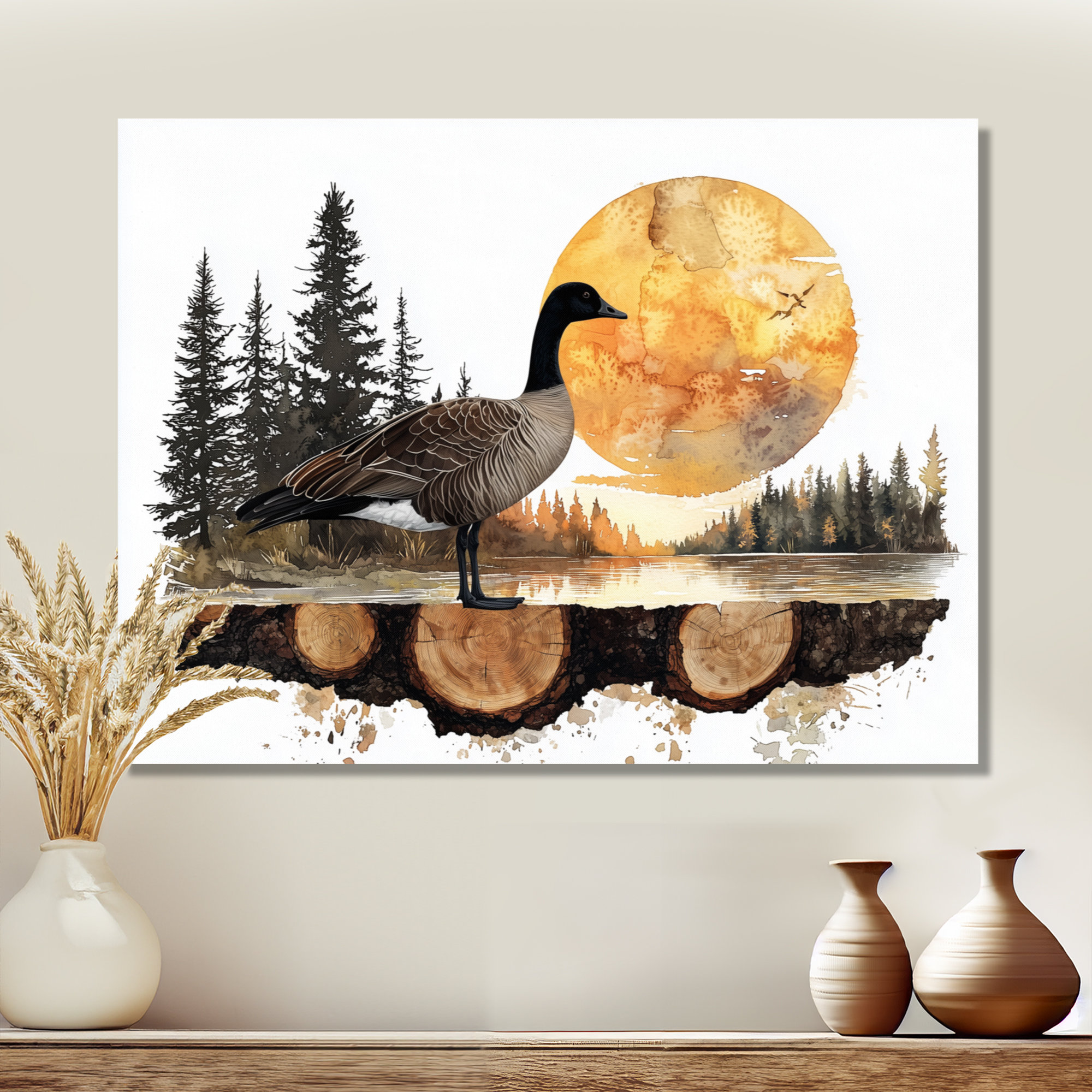 Millwood Pines Goose In Sunrise Forest Lake Landscape - goose Wall Art ...