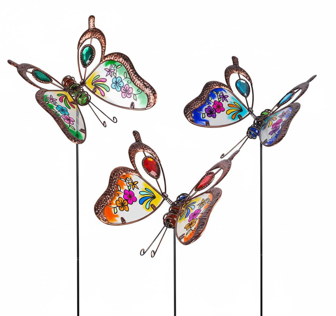 Dakota Fields 3 Pack Metal Butterfly Garden Stakes - Stained Glass ...