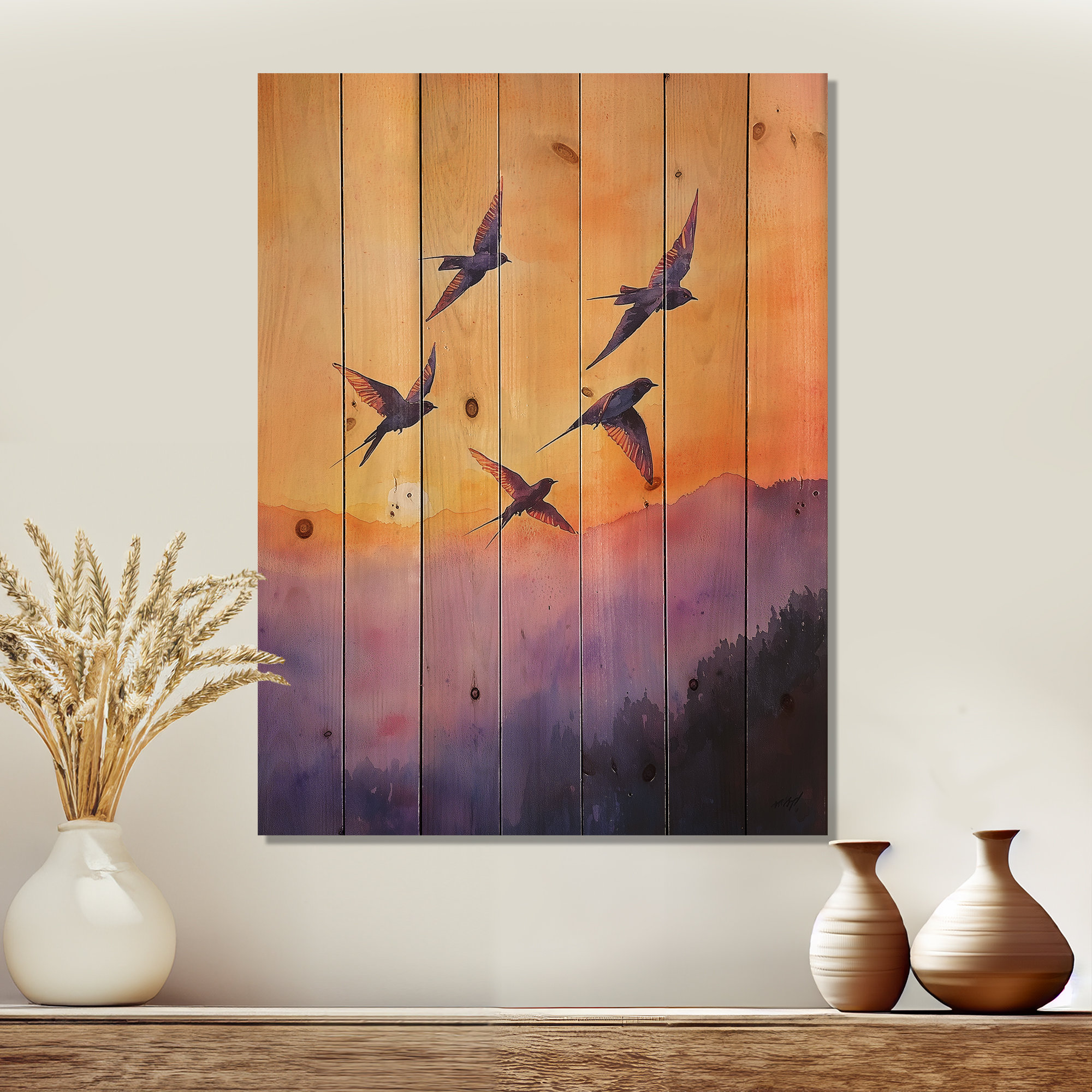 Ophelia & Co. Swallows Birds At Sunset IV - Bird Wood Wall Decor - On ...