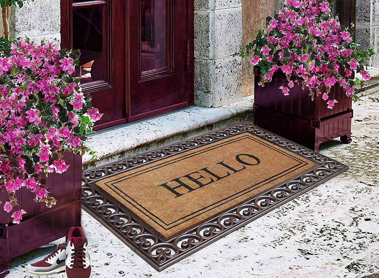 Winston Porter Crespo Hello Coir and Rubber Large Door Mat, 18x30 ...