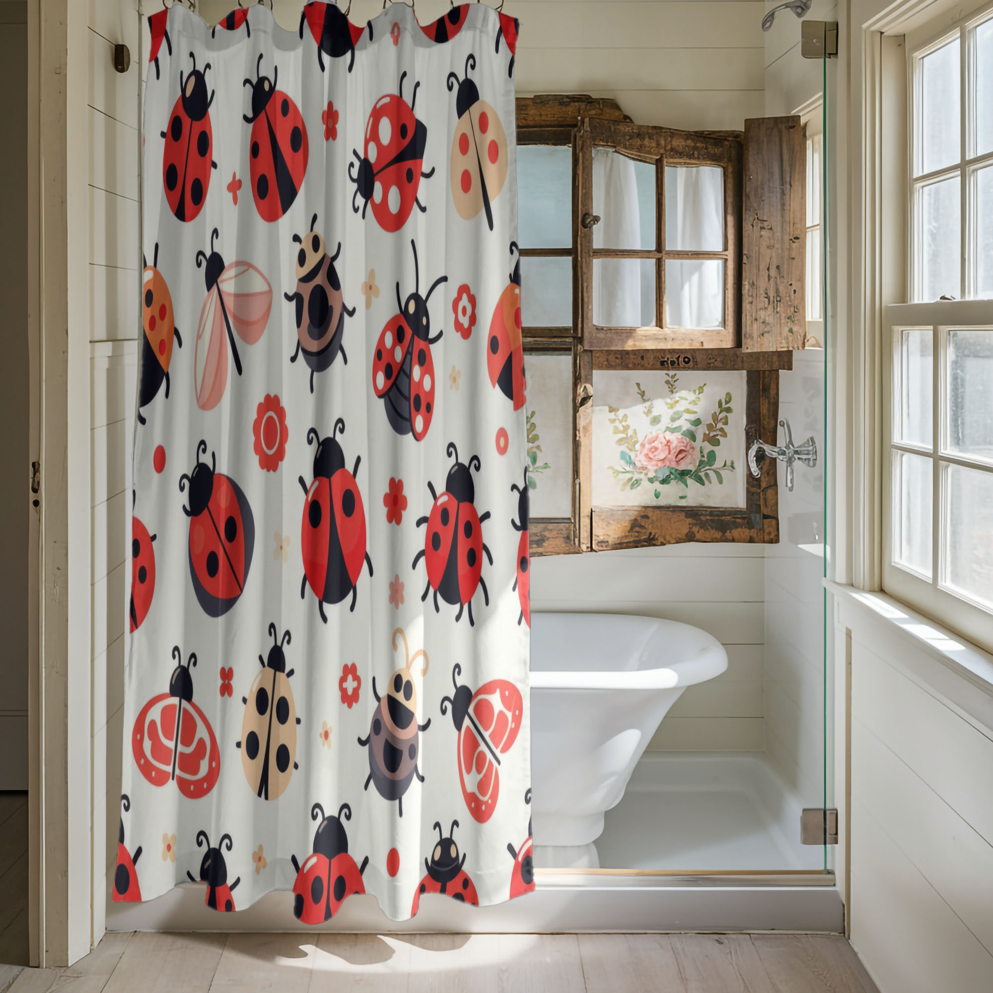 East Urban Home Ladybug Dots - 1 Piece Standard Shower Curtain | Wayfair