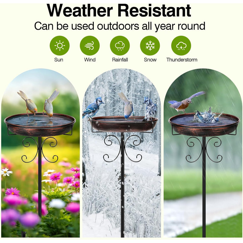 Winston Porter 35In Metal Bird Bath For Outside, Vintage Freestanding ...