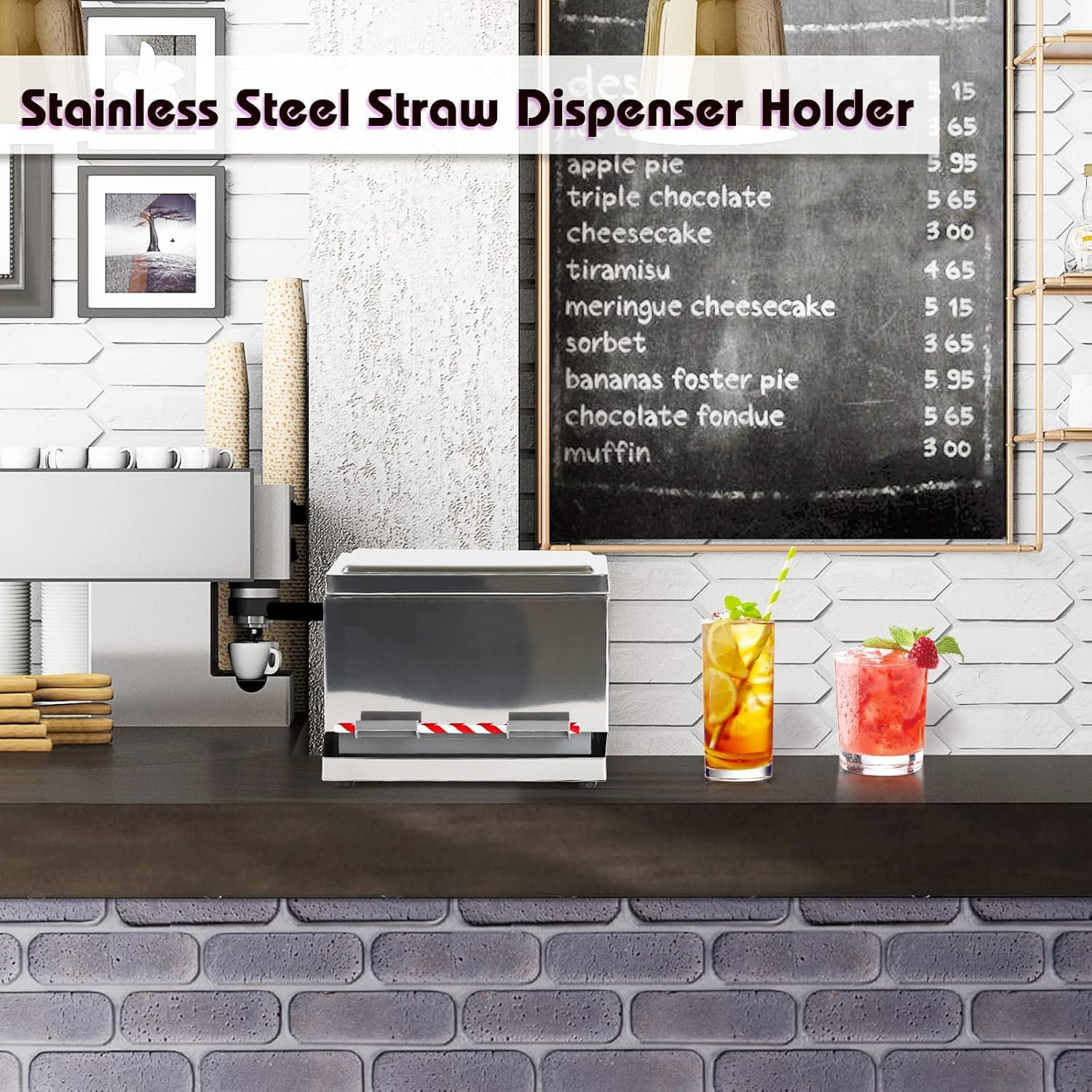 Elaine Mercure Stainless Steel Straw Dispenser Holder With Metal Lid ...