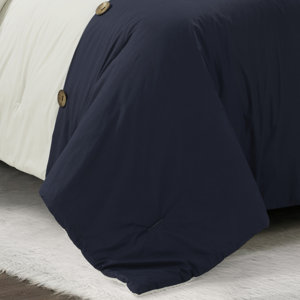 Lush Decor Linen Button Cotton Farmhouse Comforter Set & Reviews | Wayfair