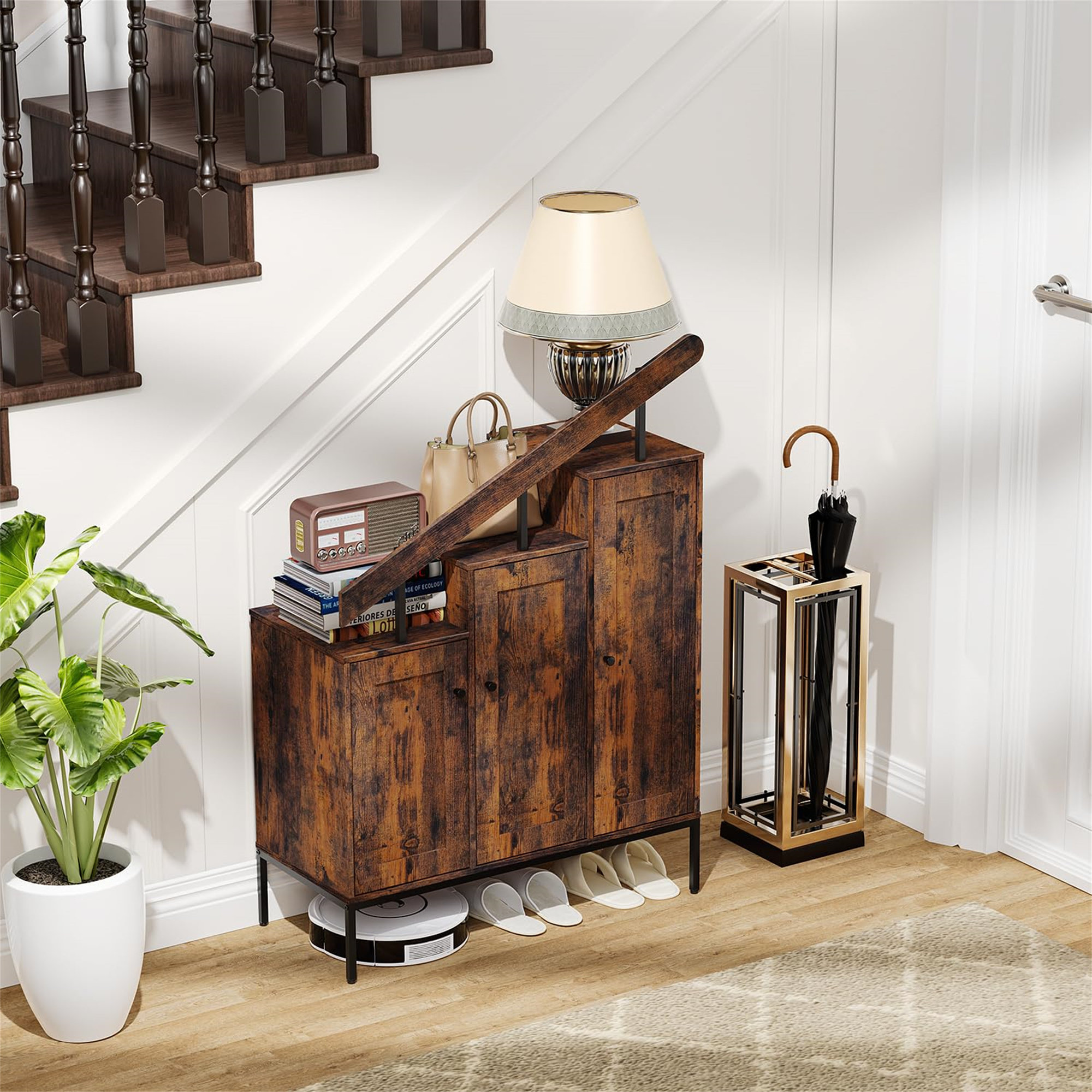 COKEIPPL Step Cabinet With 6-Tier Adjustable Shelves And Metal Legs ...