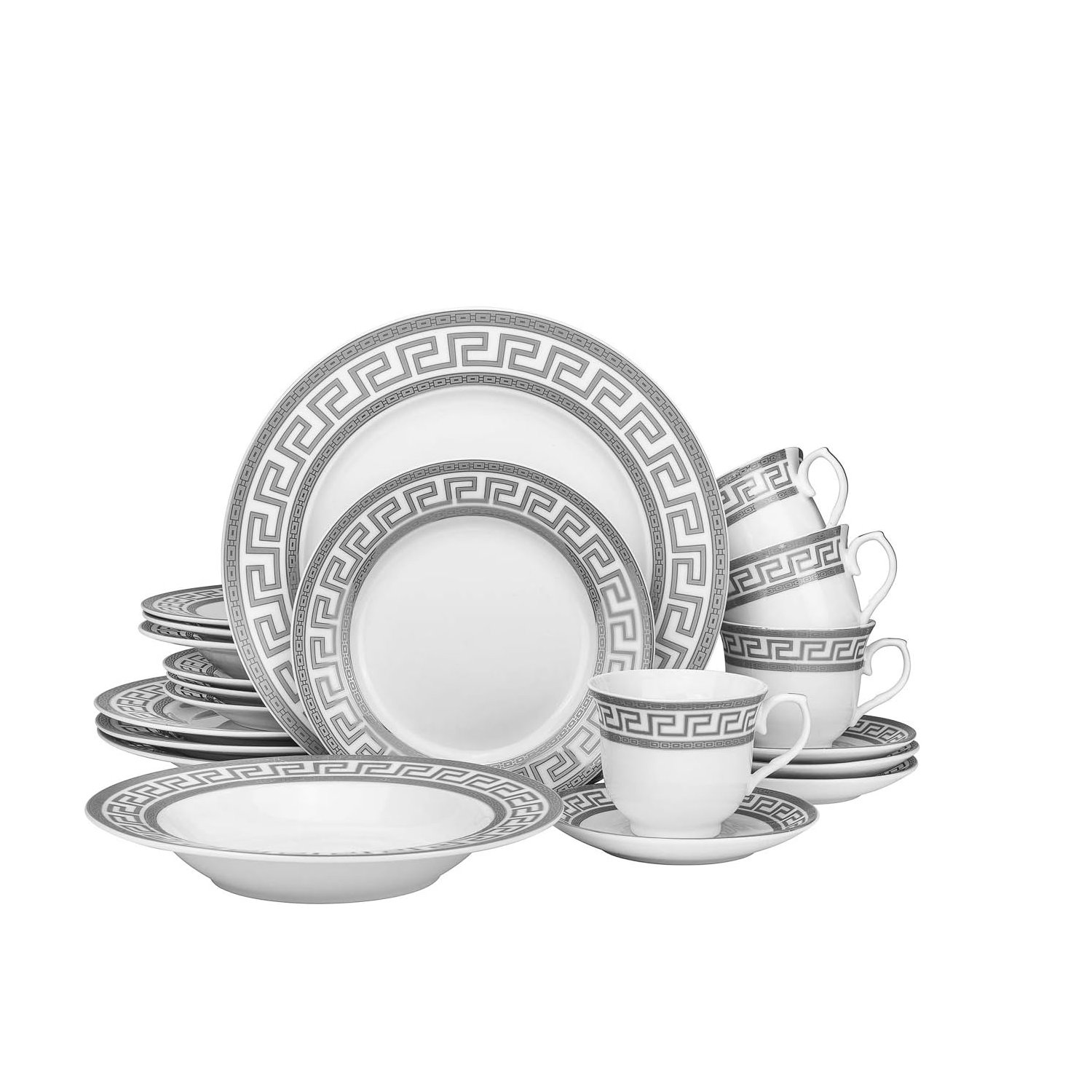 World Menagerie 20-piece Greek Key Porcelain Dinnerware Set, Service ...