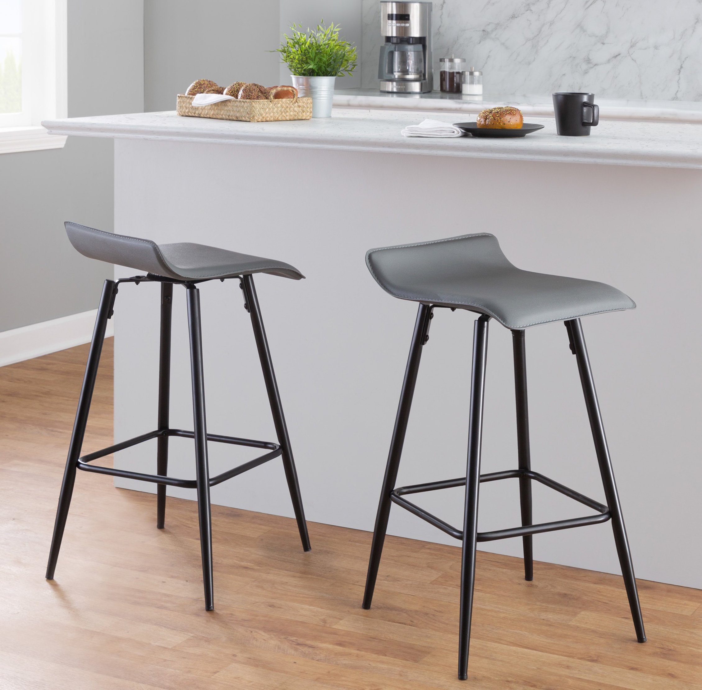 Corrigan Studio® Contemporary Fixed-Height Bar Stool In Steel And Faux ...
