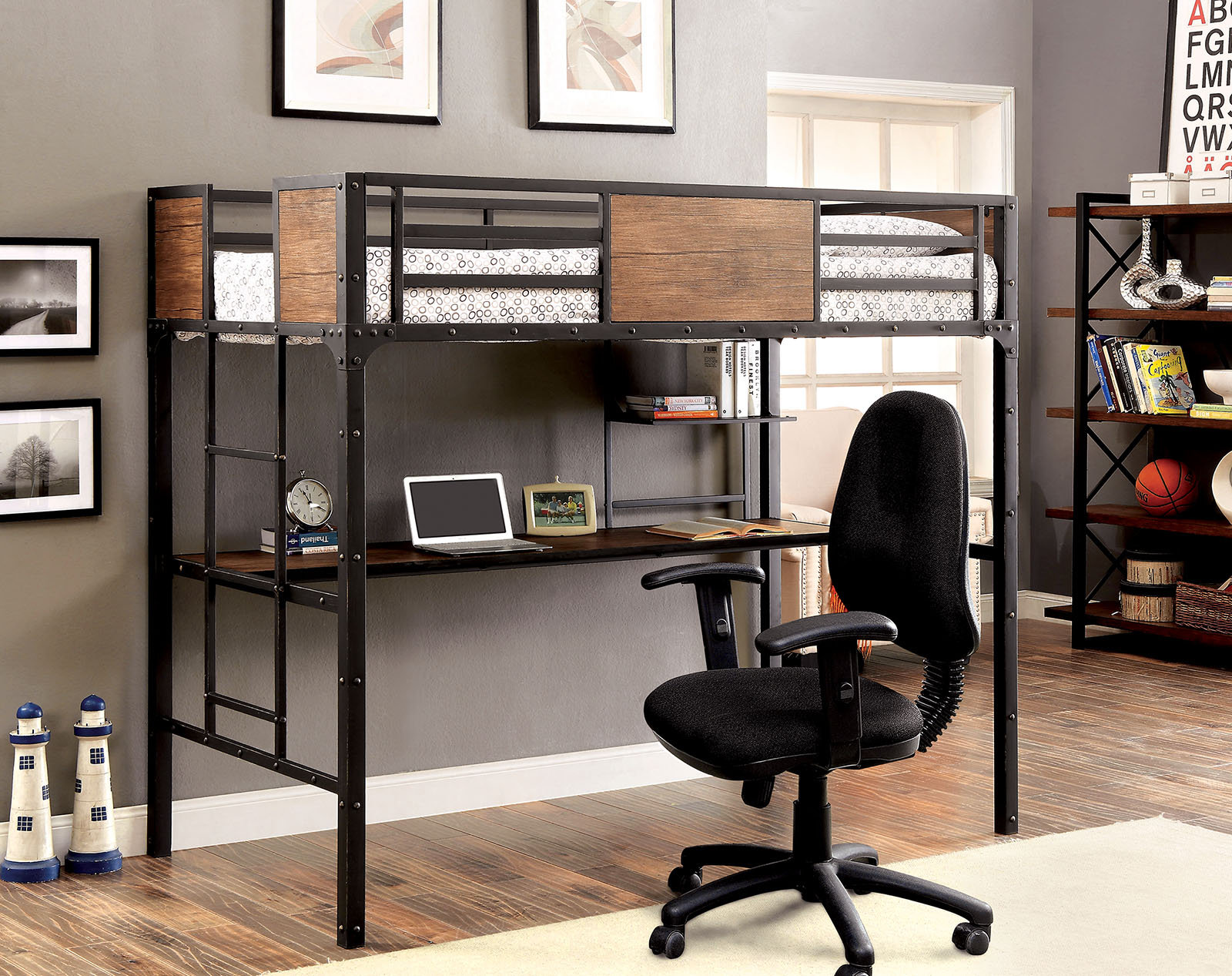 Viv + Rae Lanza Twin Solid Wood Platform Loft Bed with Built-in-Desk ...
