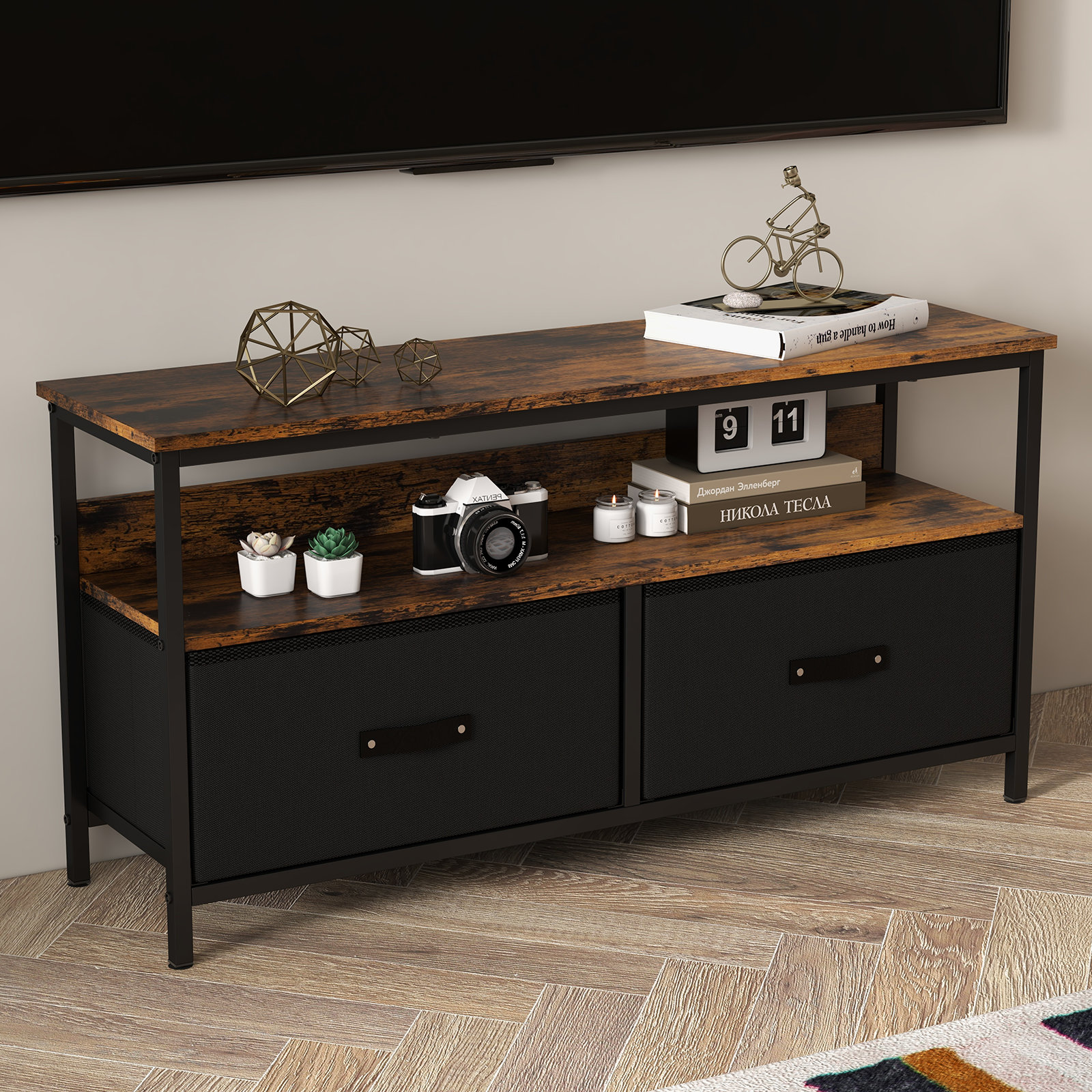 17 Stories Small Tv Stand Dresser With Drawers And Shelves For Home ...
