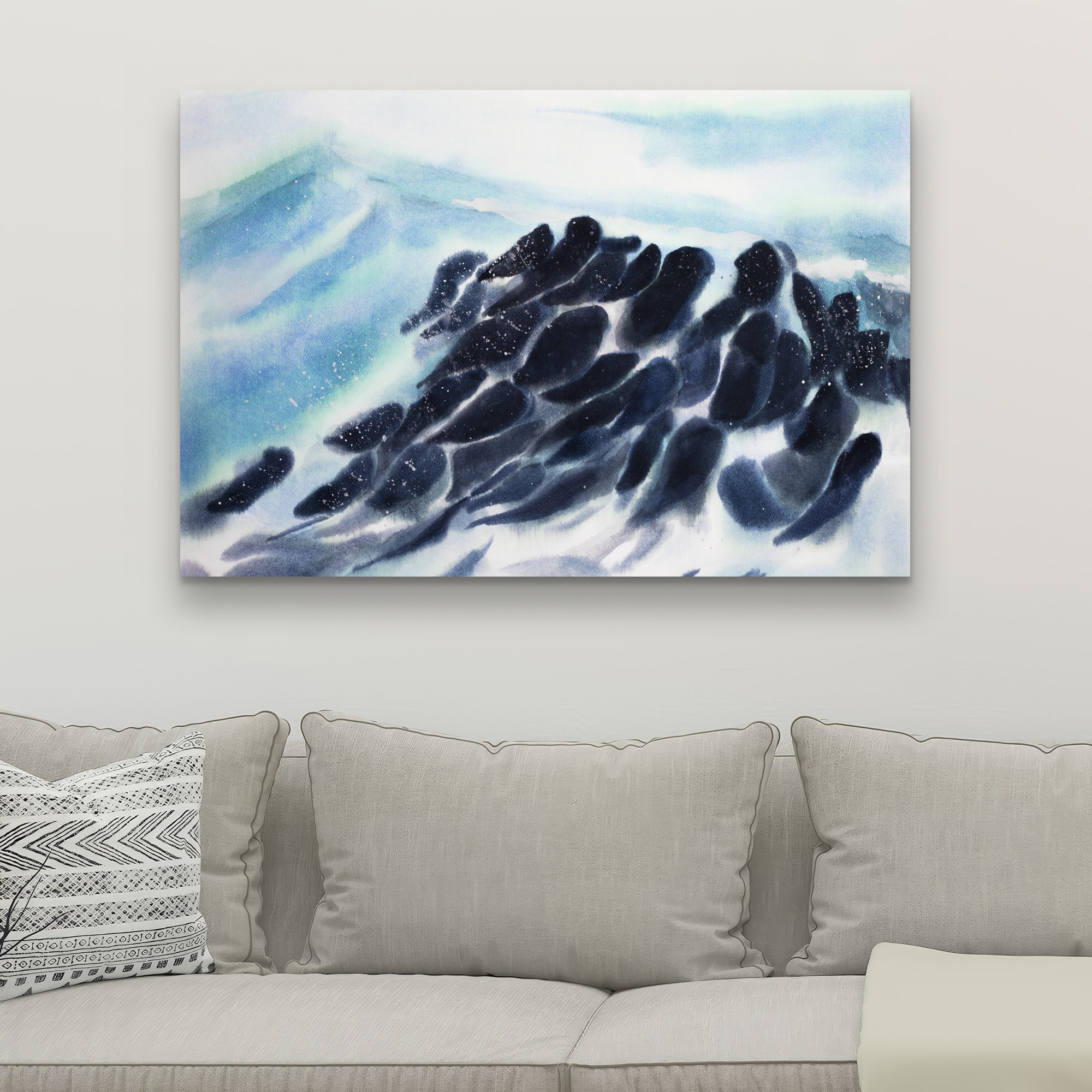 Lark Manor™ Sea Waves with Paint Splash | Waves Livingroom Canvas Decor ...