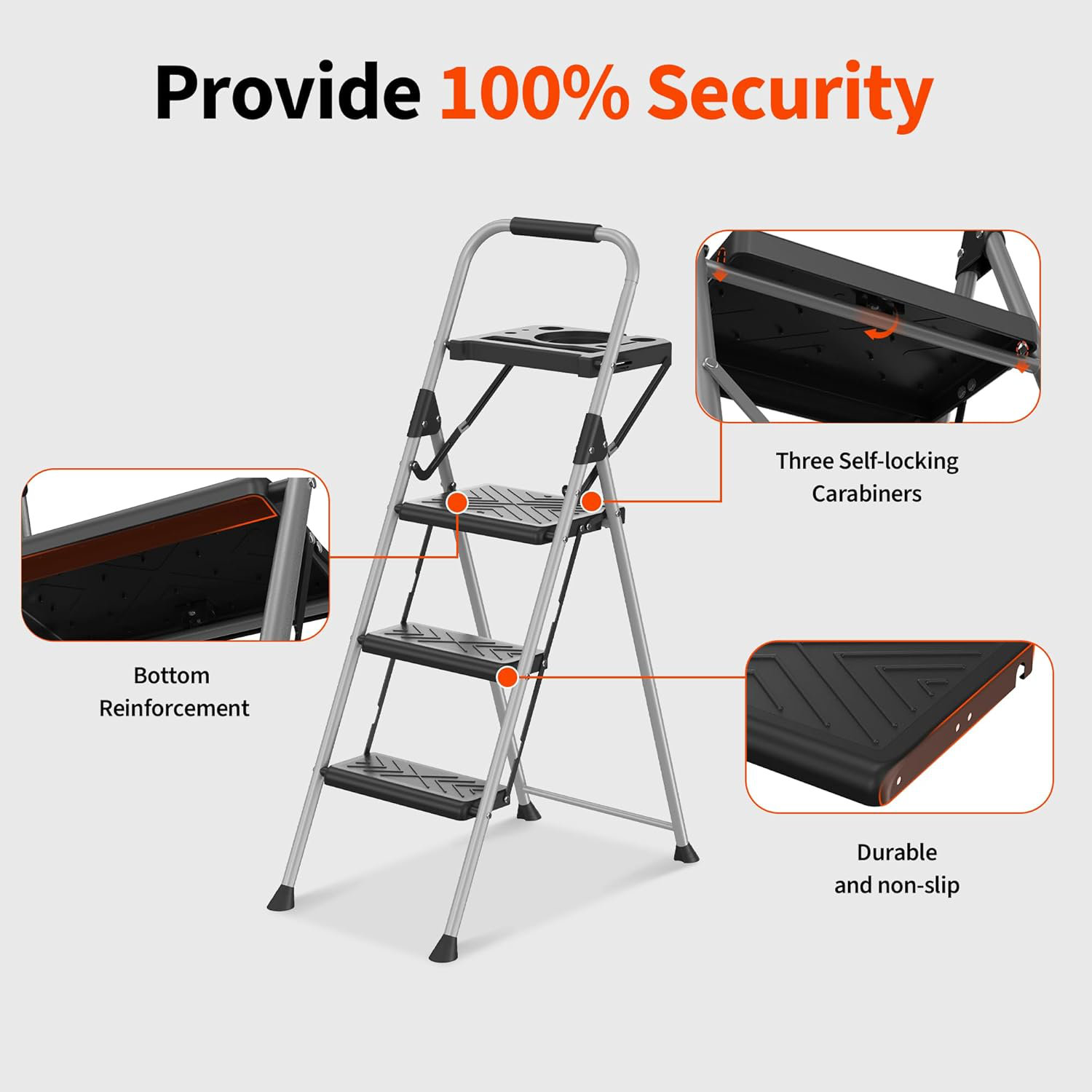 WFX Utility™ Folding Step Stool With Tool Platform, Wide Anti-Slip ...