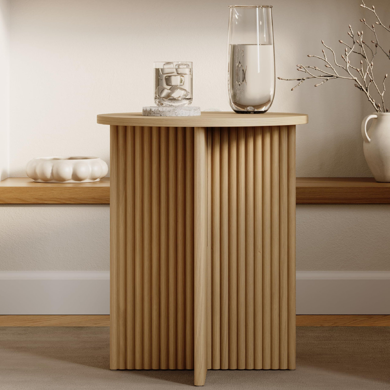 Pebble & Crane Stead Round Fluted Accent Table, Pedestal Drink Table ...