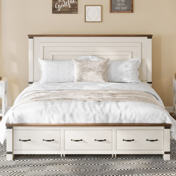 Gracie Oaks Farmhouse Wood Platform Bed Frame with 54" Tall Geometric ...